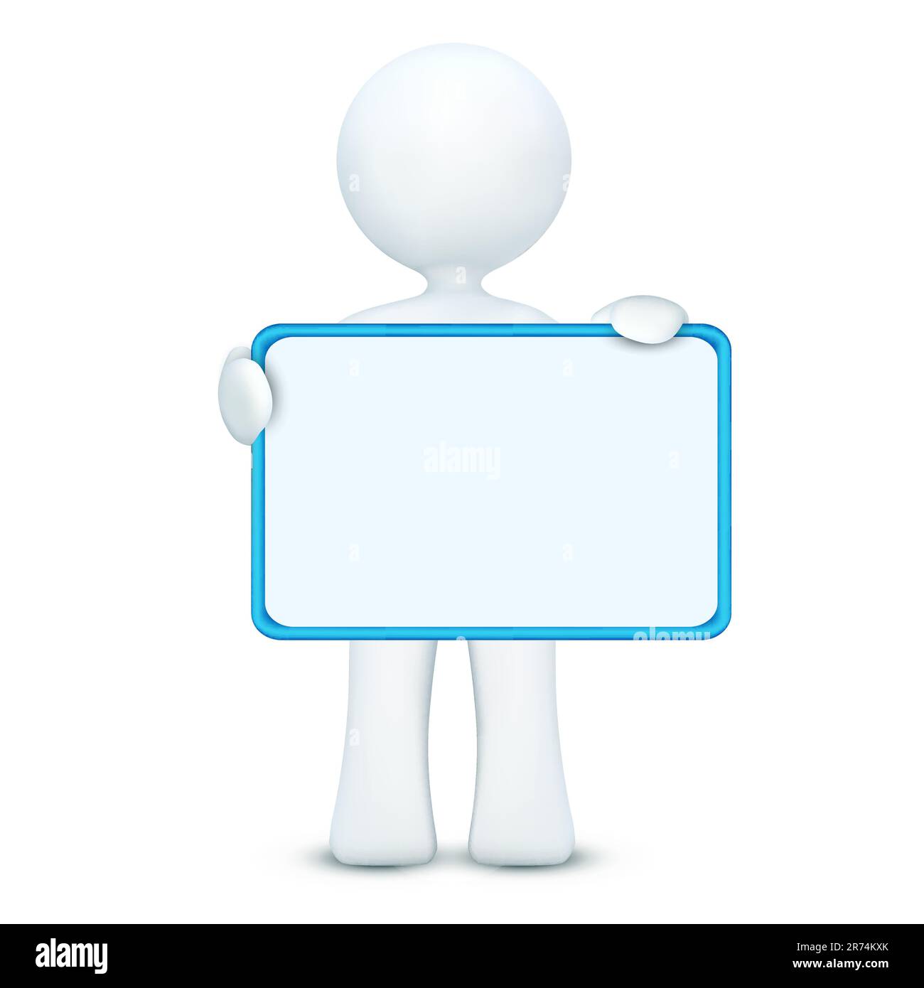 illustration of 3d character holding blank board on an isolated white ...