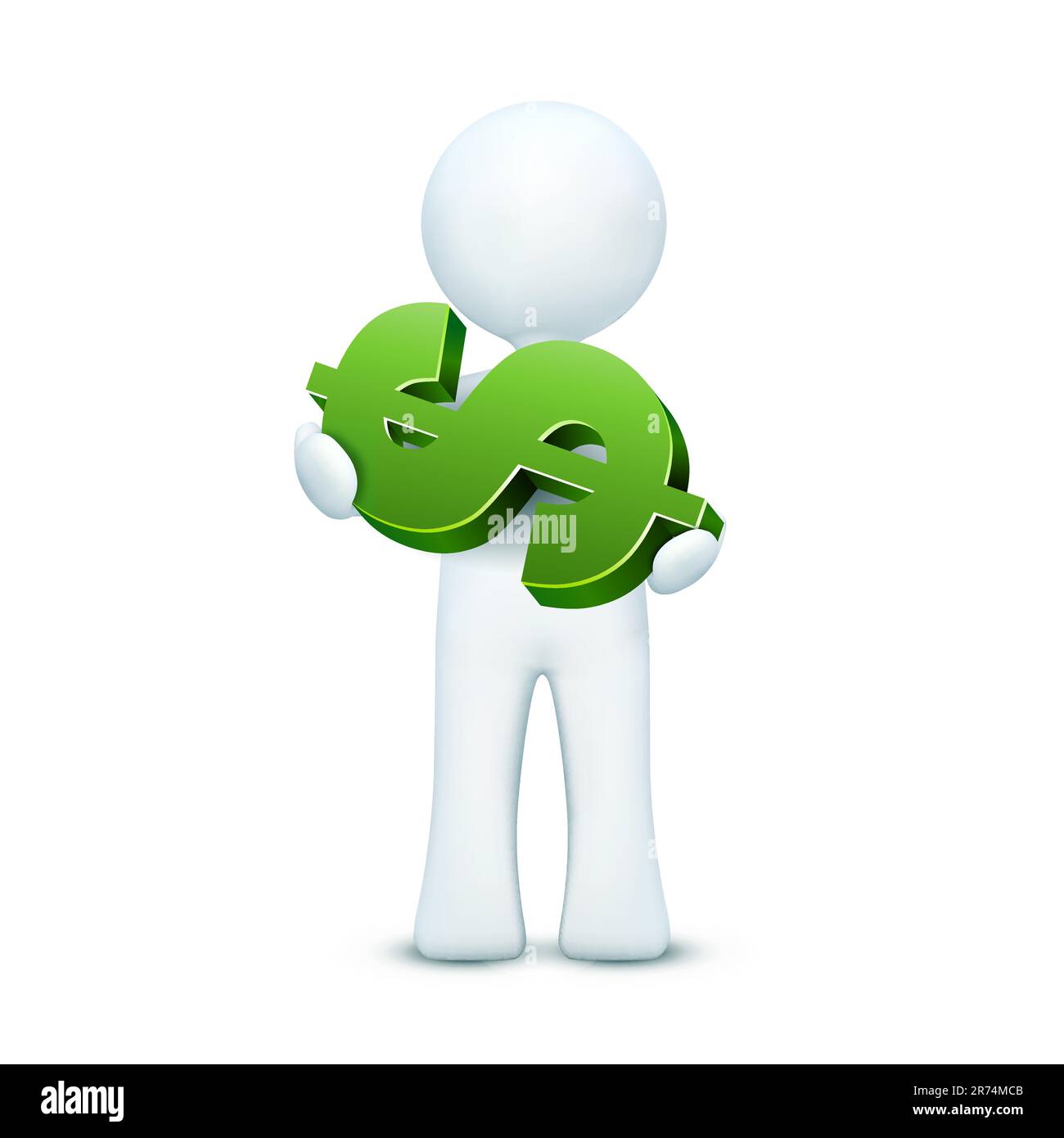 illustration of 3d character holding dollar on an isolated white ...