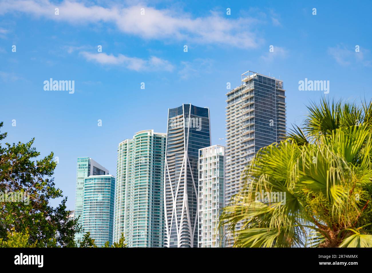 amazing high skyscraper architecture on blue sky. skyscraper ...
