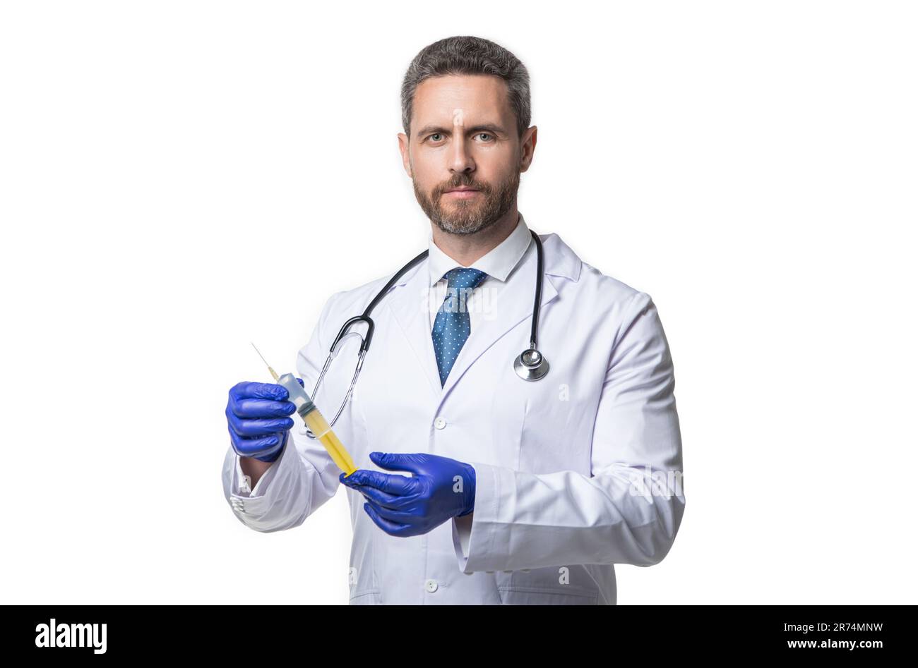 doctor do vaccination injection isolated on white. doctor do ...