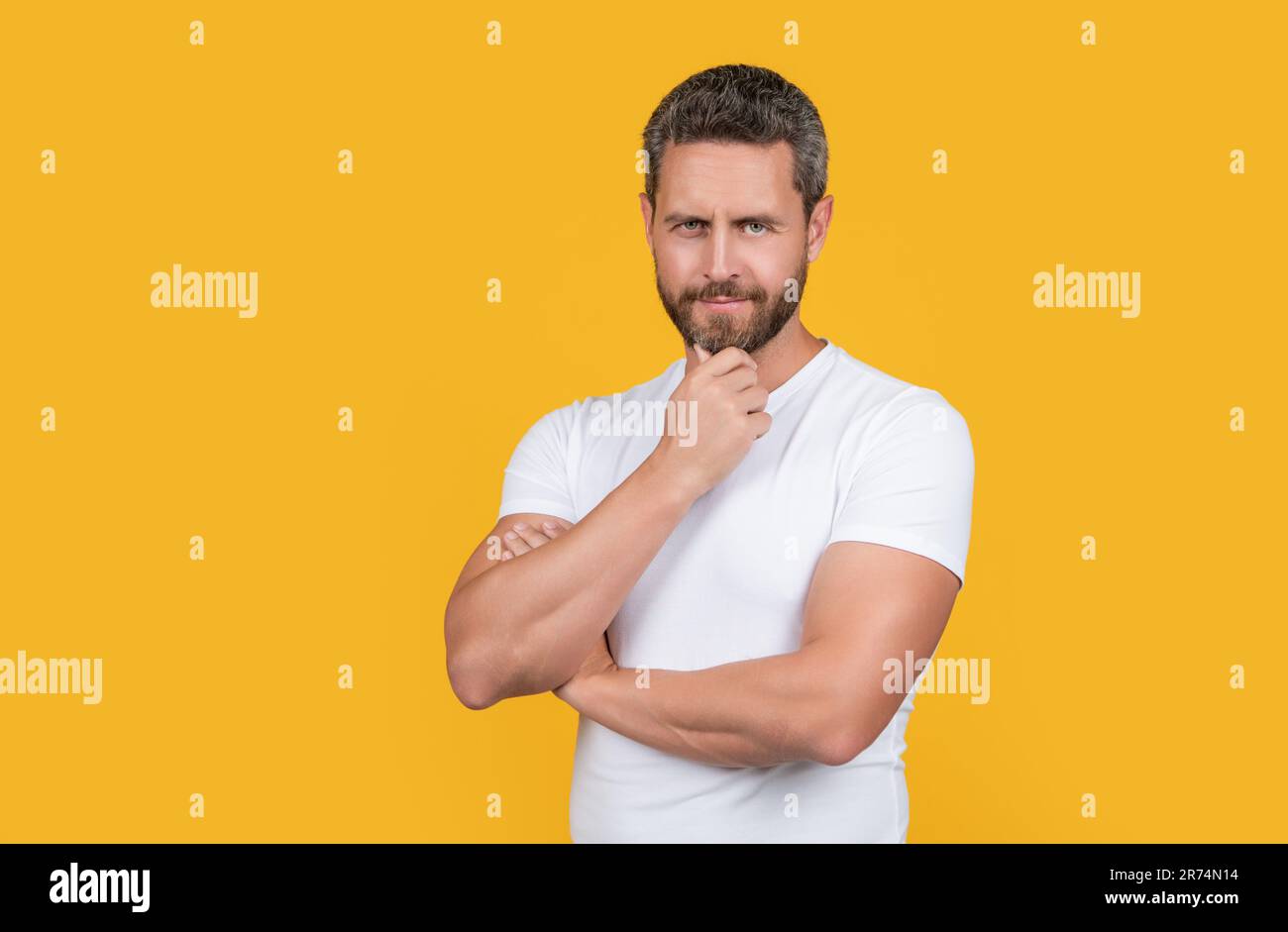 Smiling Casual Guy In Studio Photo Of Caucasian Guy Wear White Shirt