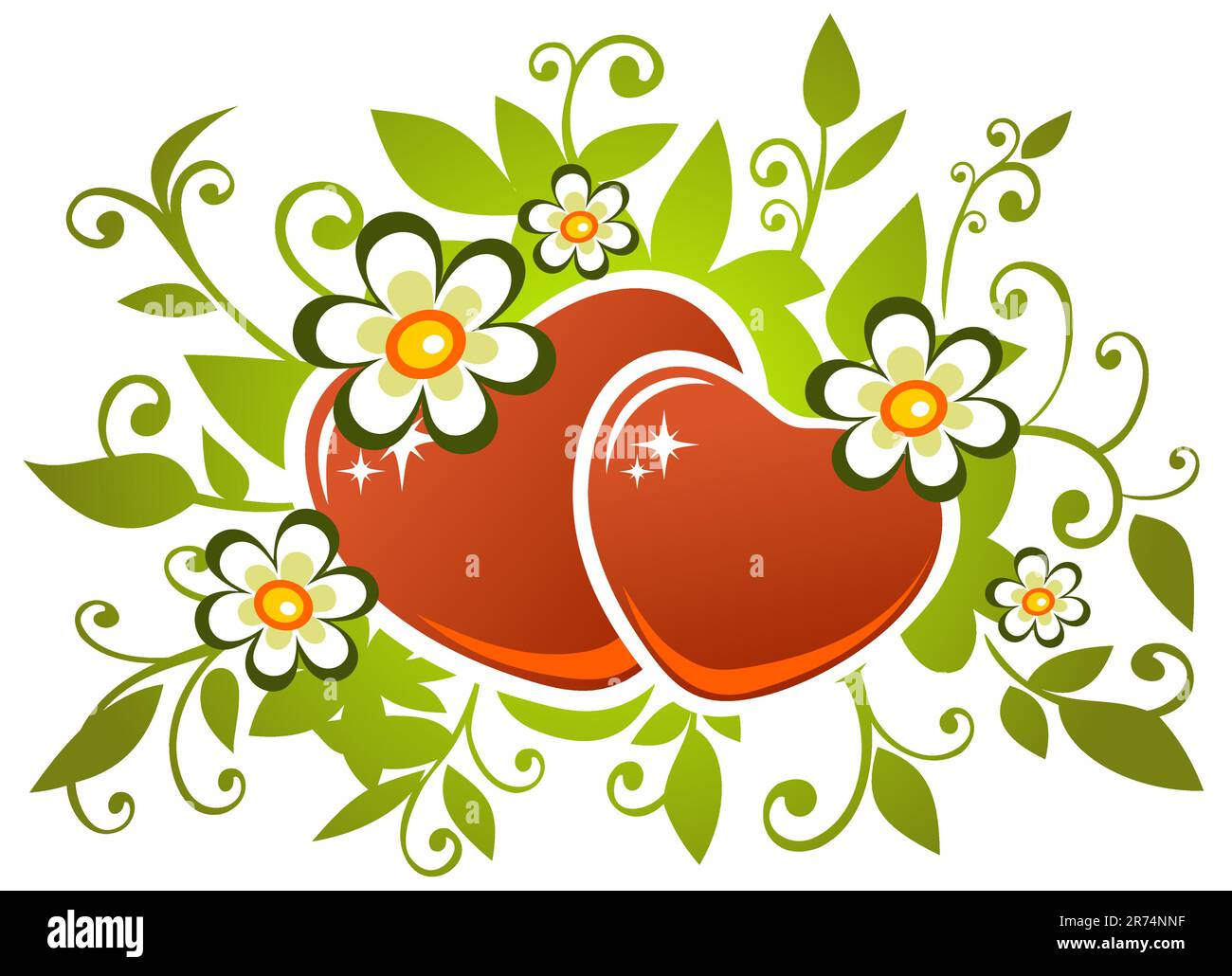 Romantic flowers and hearts illustration Stock Vector Images - Alamy