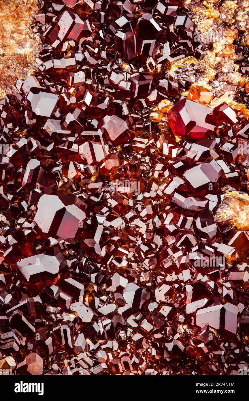 grossular (red garnet) cluster. macro detail texture background. close ...