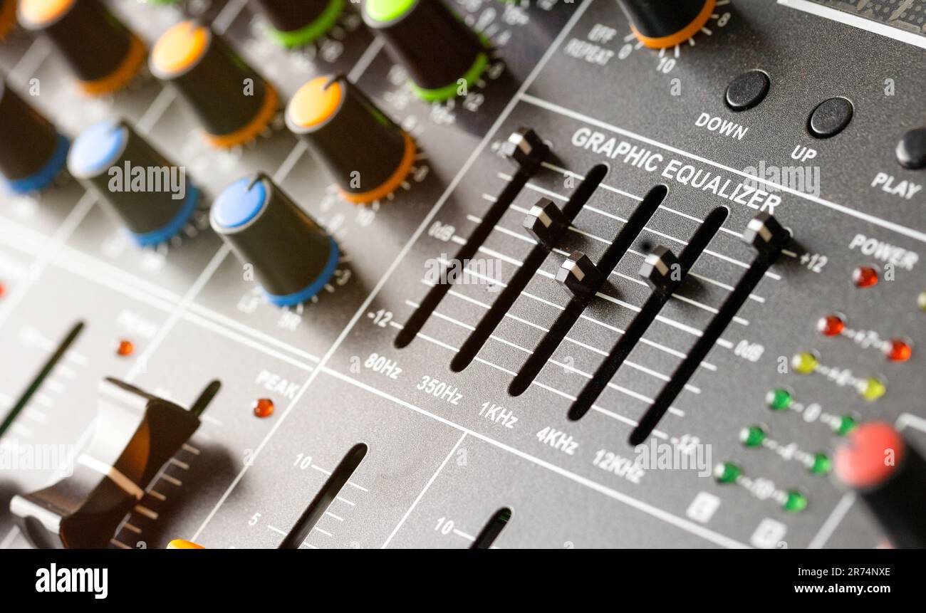 Graphic equalizer in sound mixer board Stock Photo - Alamy