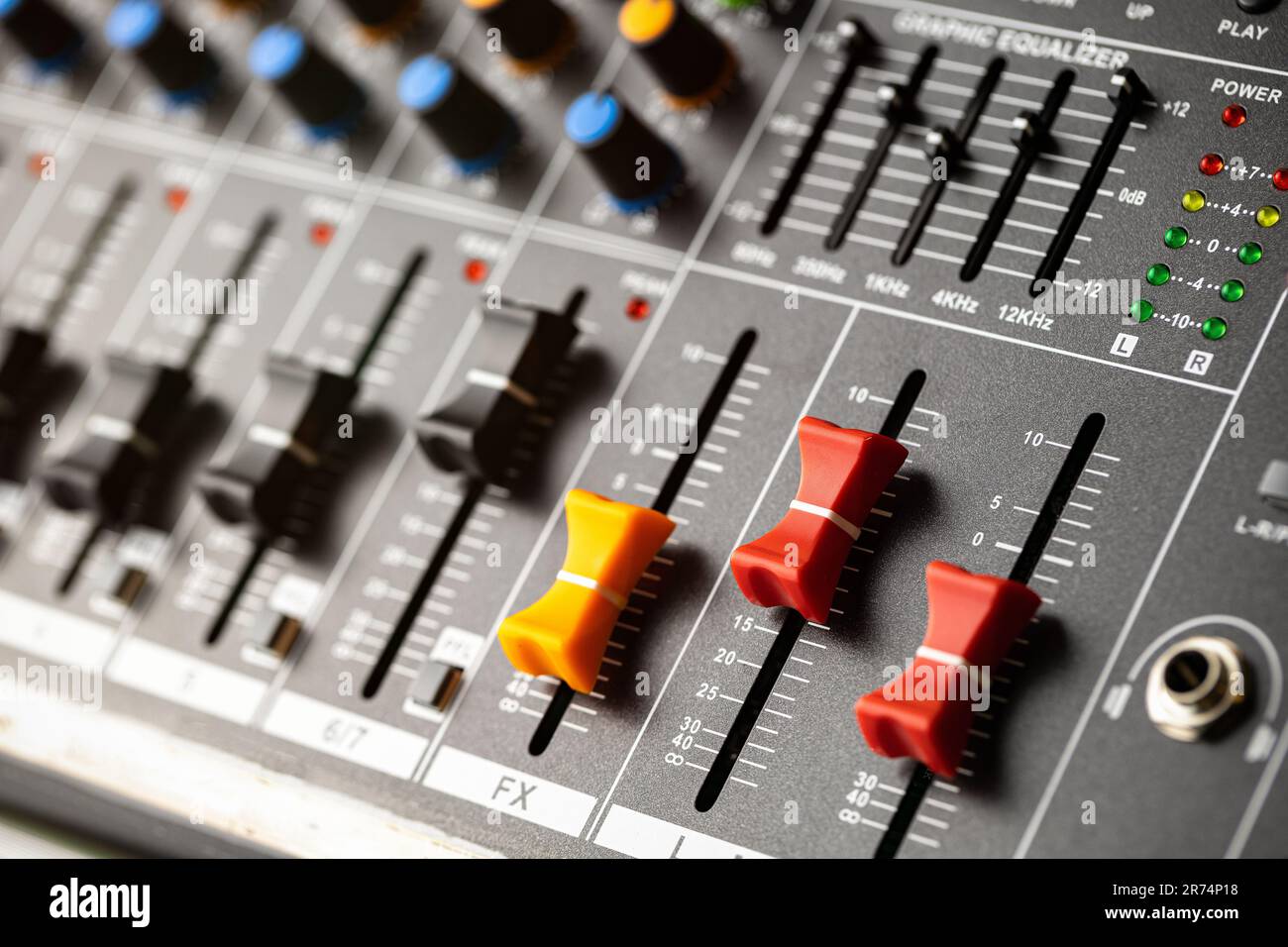 Closeup sound mixing console channel volume Stock Photo - Alamy
