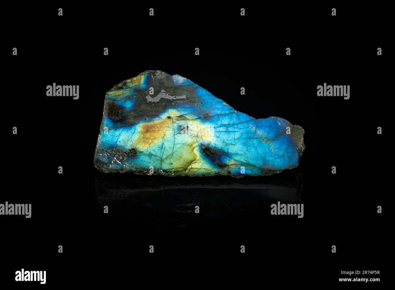 blue labradorite isolated on black background. macro detail texture ...