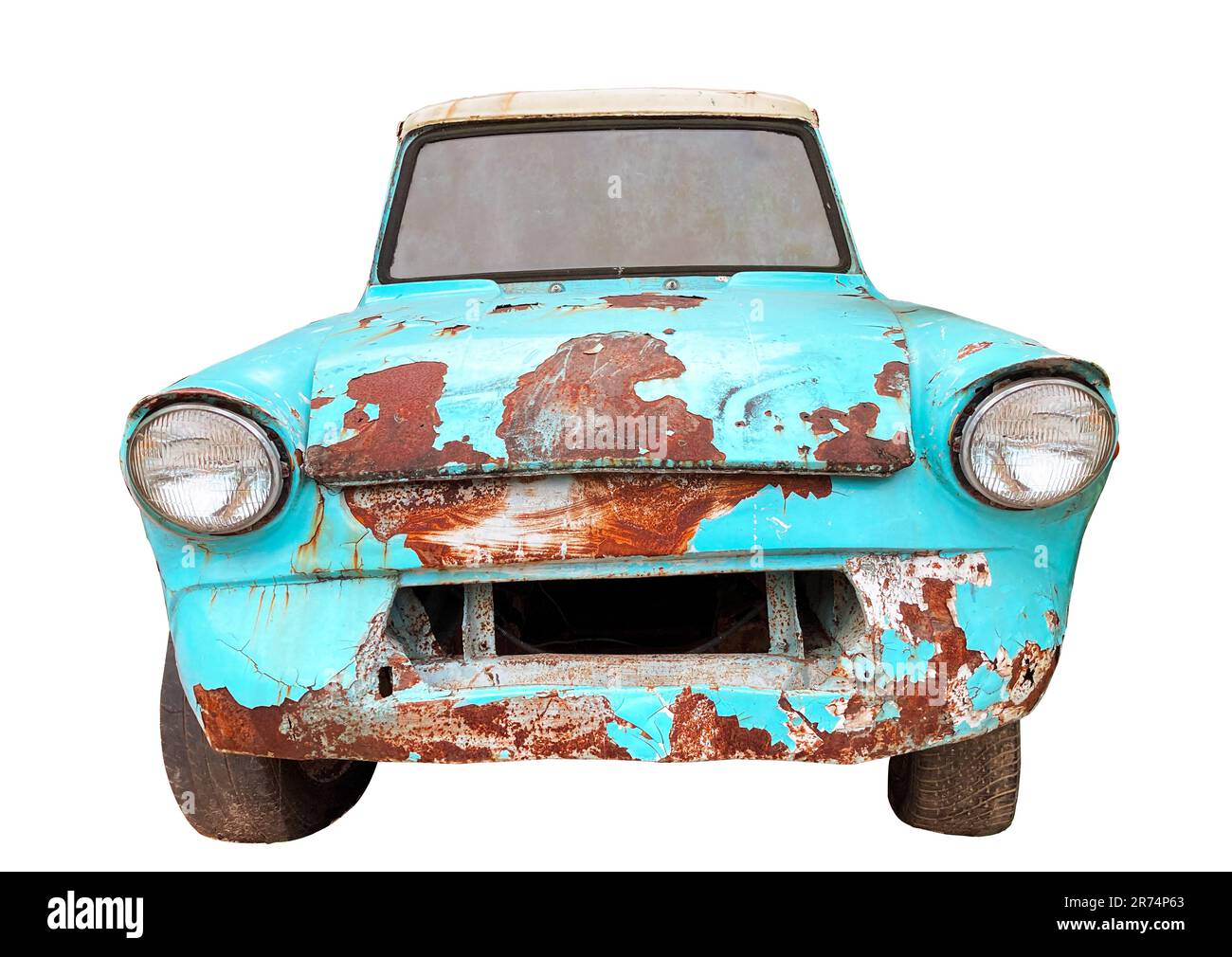 The car is decayed and rusty. Isolated On a white background Stock ...