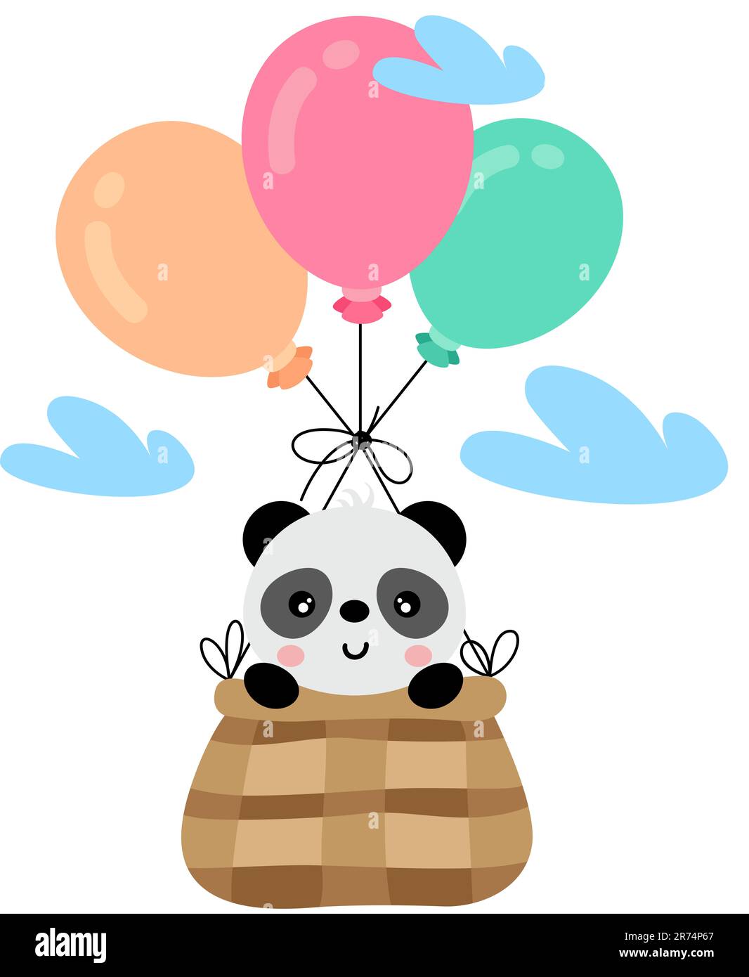 Cute panda flying in basket with balloons Stock Photo - Alamy