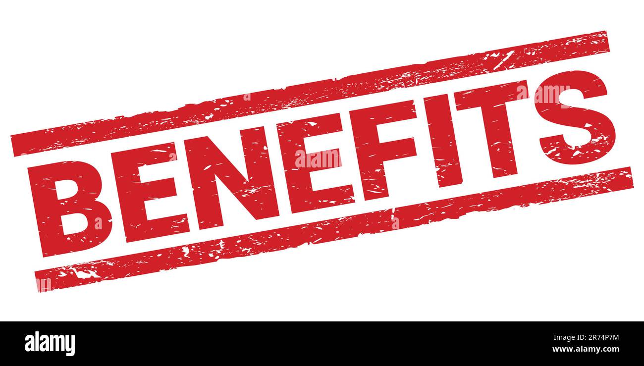 BENEFITS text written on red rectangle stamp sign Stock Photo - Alamy