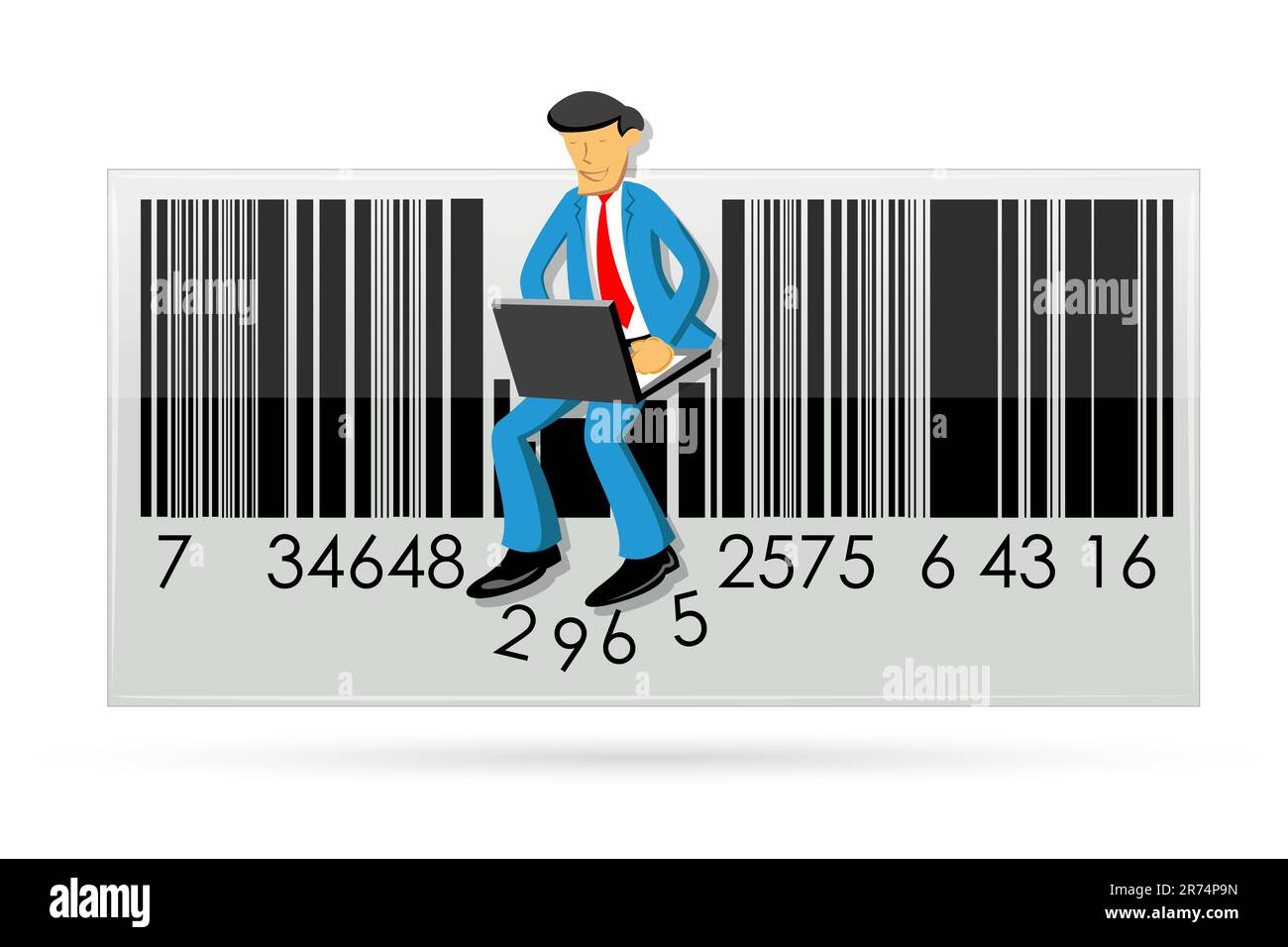 illustration of businessman with laptop in barcode on white background ...