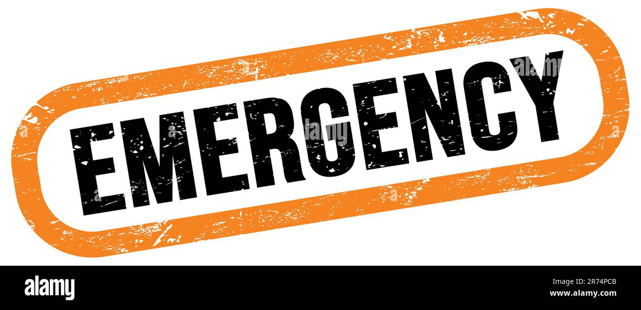 EMERGENCY, text on orange-black rectangle stamp sign Stock Photo - Alamy
