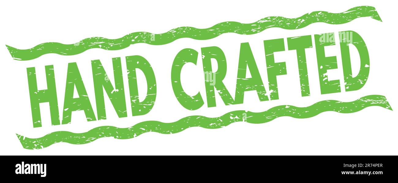 HAND CRAFTED text written on green lines stamp sign Stock Photo - Alamy