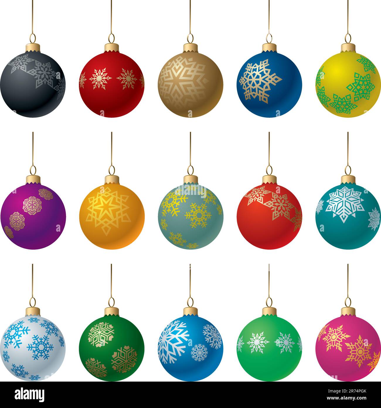 Set of Matt Color Christmas Balls with Snowflakes Ornament. Vector ...