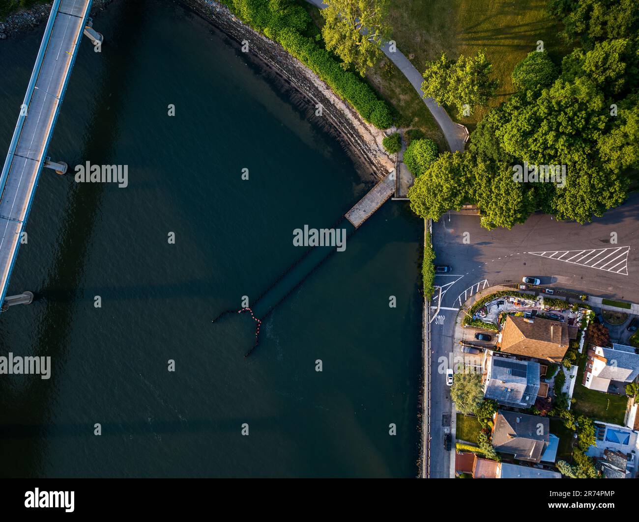 An aerial view of the majestic Throgs Neck Bridge in Queens, New York ...