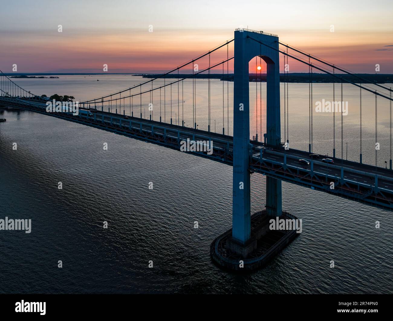 An aerial view of Throgs Neck Bridge in New York City at sunrise Stock ...