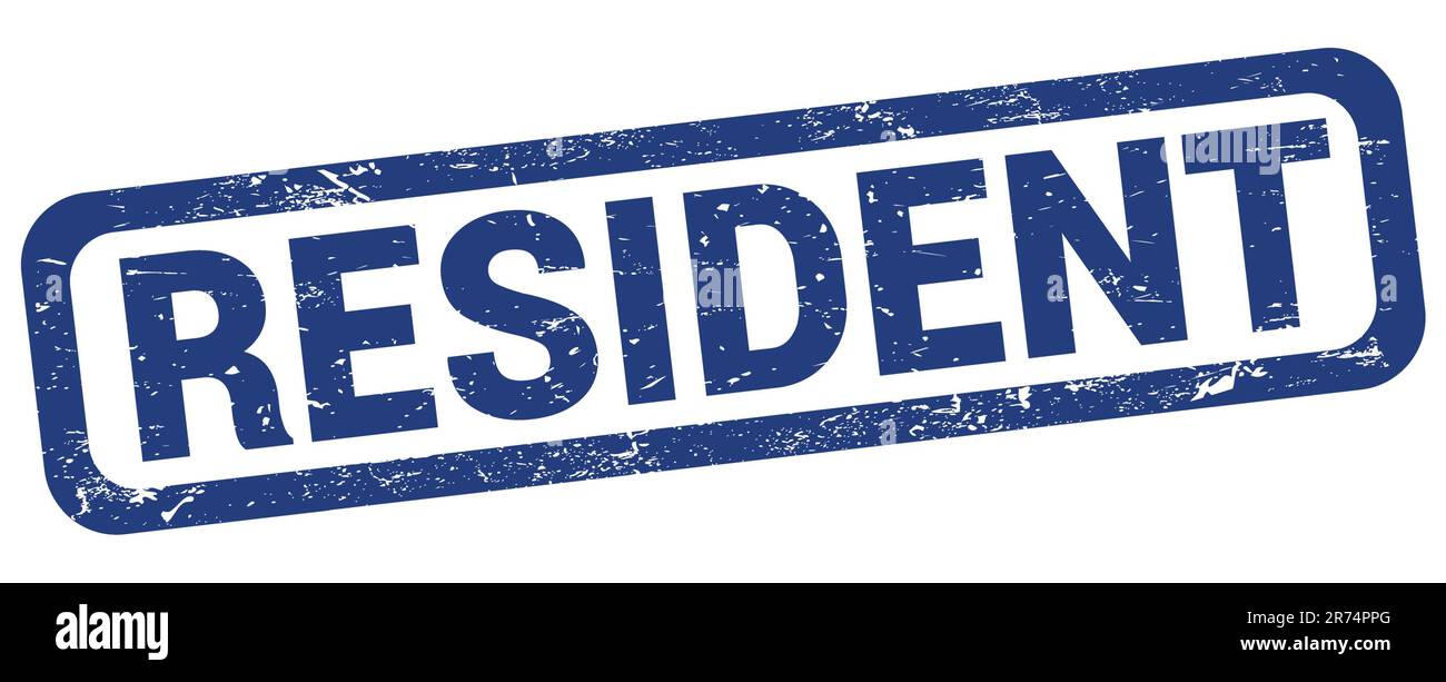 RESIDENT text written on blue rectangle stamp sign Stock Photo - Alamy