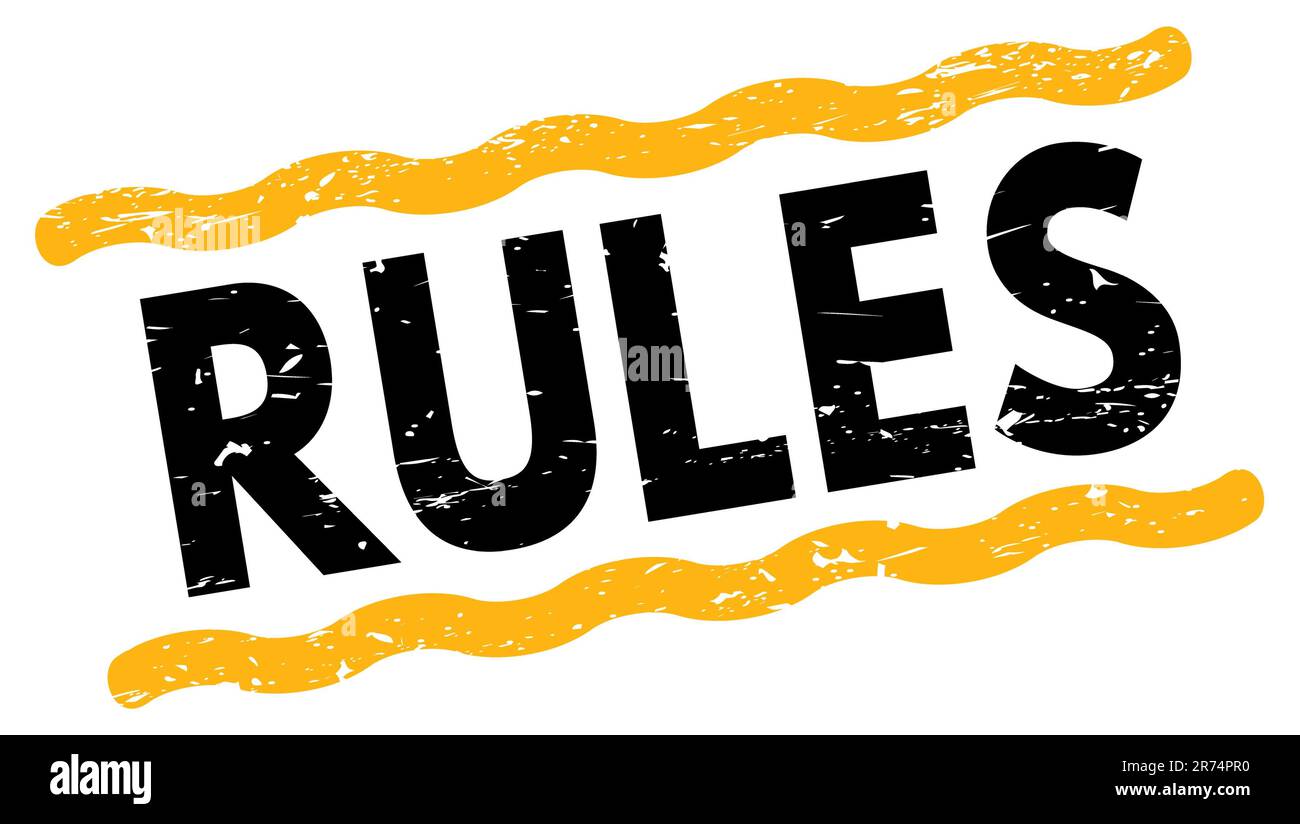 RULES text written on yellow-black lines stamp sign Stock Photo - Alamy