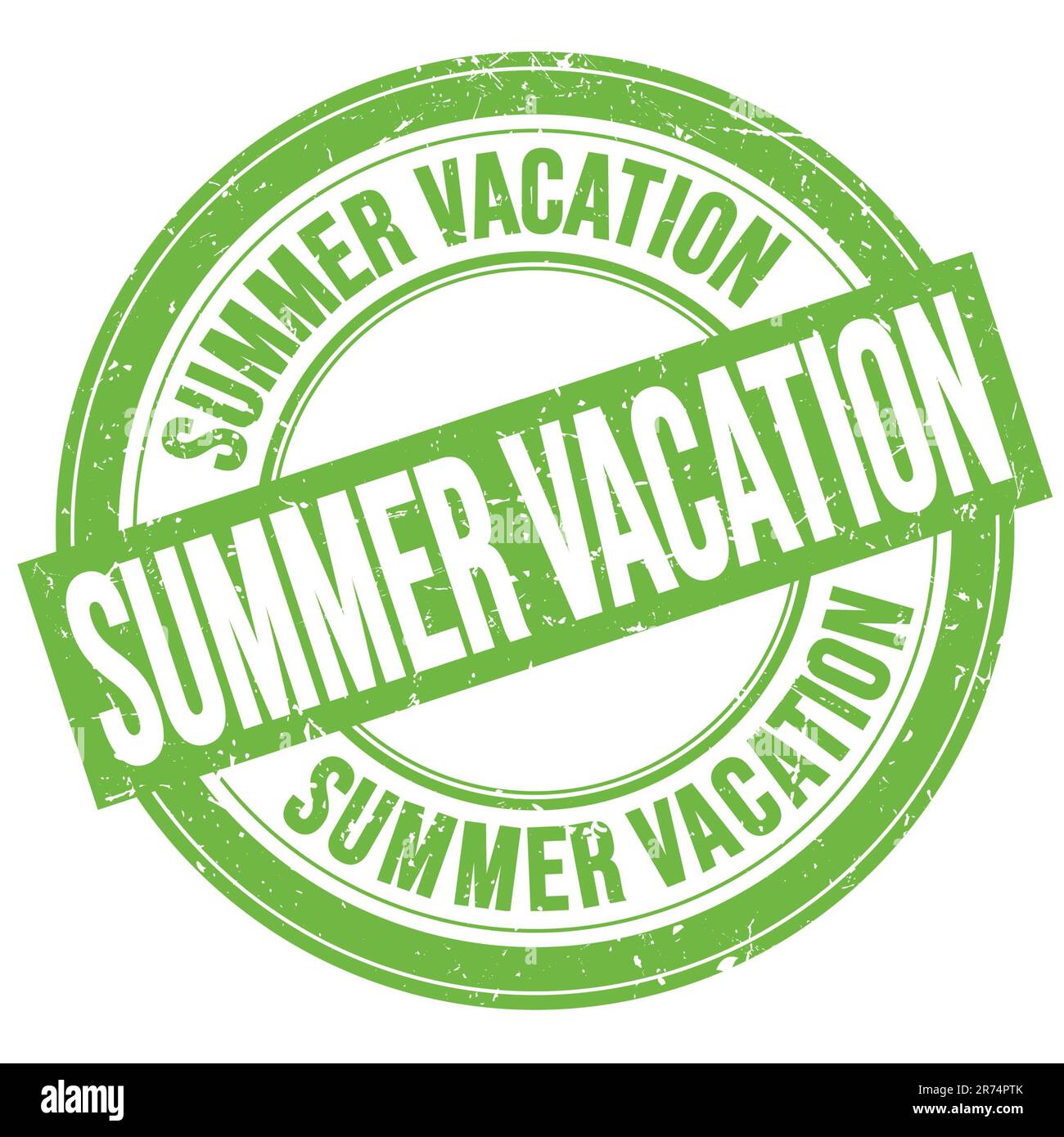 SUMMER VACATION text written on green round grungy stamp sign Stock ...