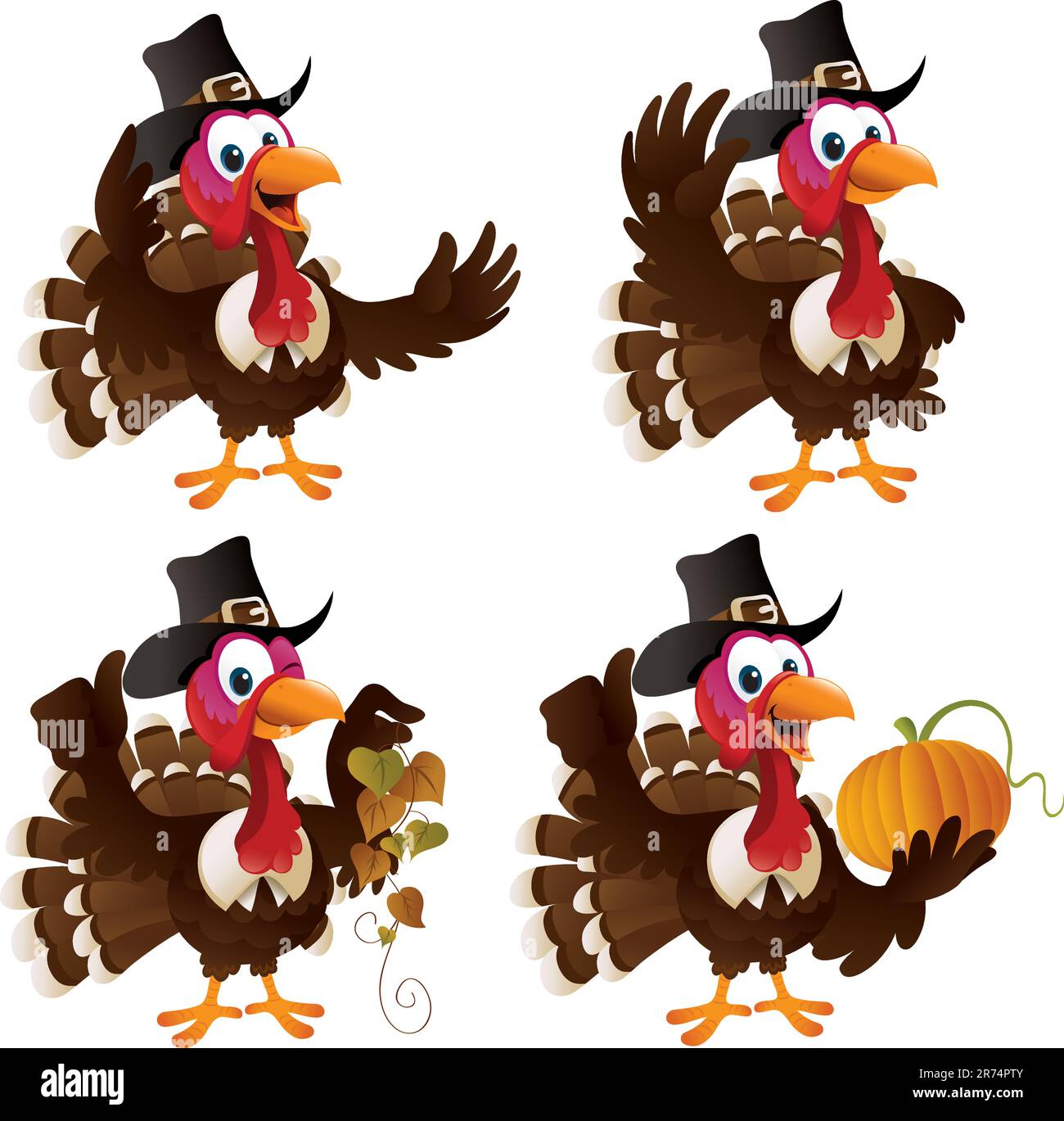 Pilgrim turkey cartoon illustration set Stock Vector Image & Art - Alamy
