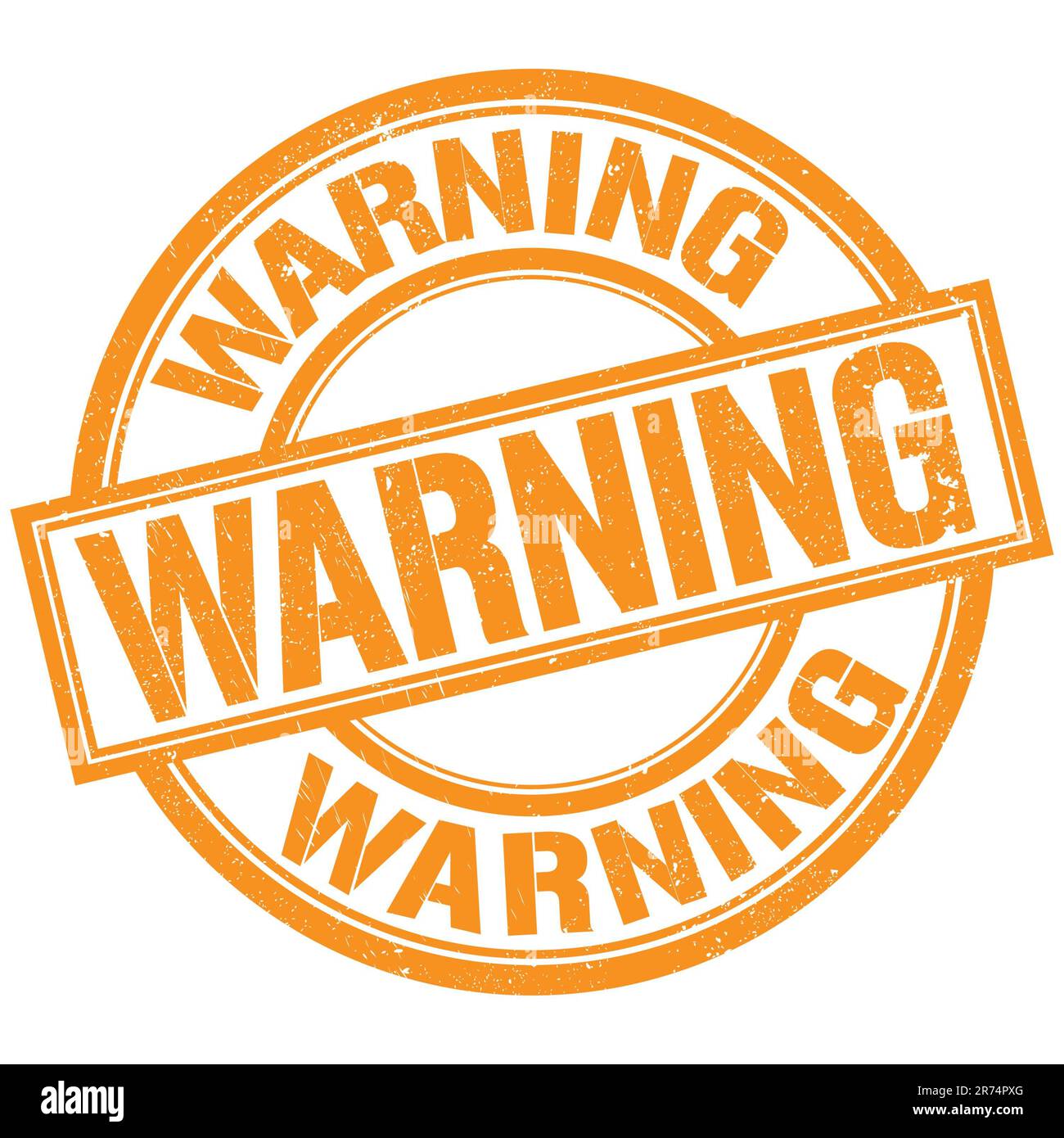 WARNING text written word on orange round stamp sign Stock Photo - Alamy