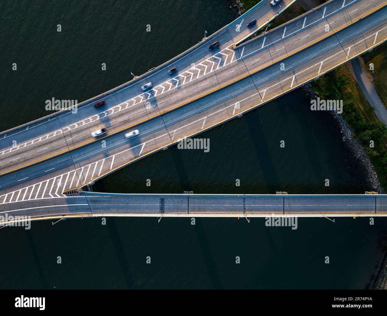 An aerial view of the Throgs Neck Bridge, New York City, at dawn Stock ...