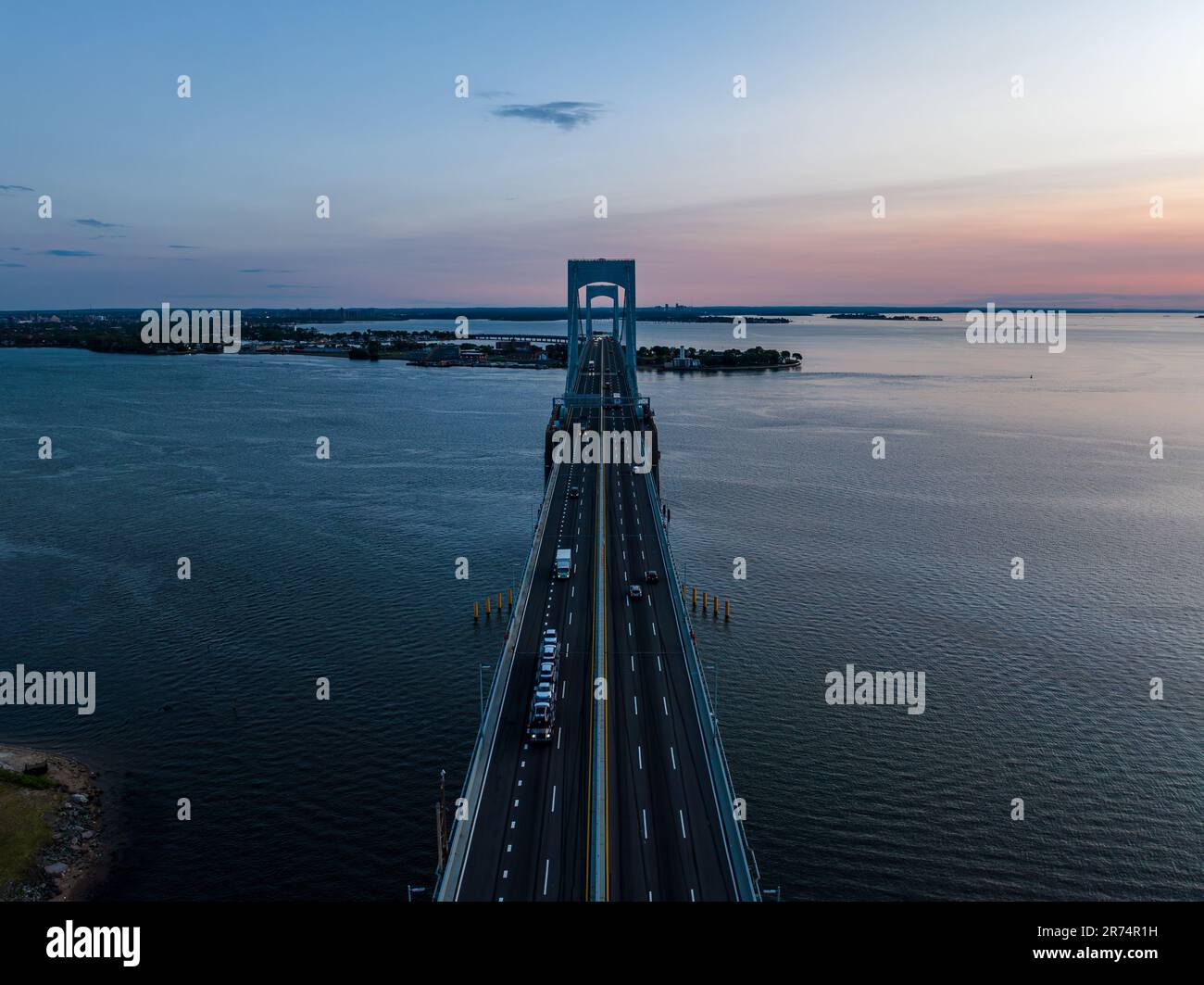 An aerial view of the Throgs Neck Bridge, New York City, at dawn Stock ...
