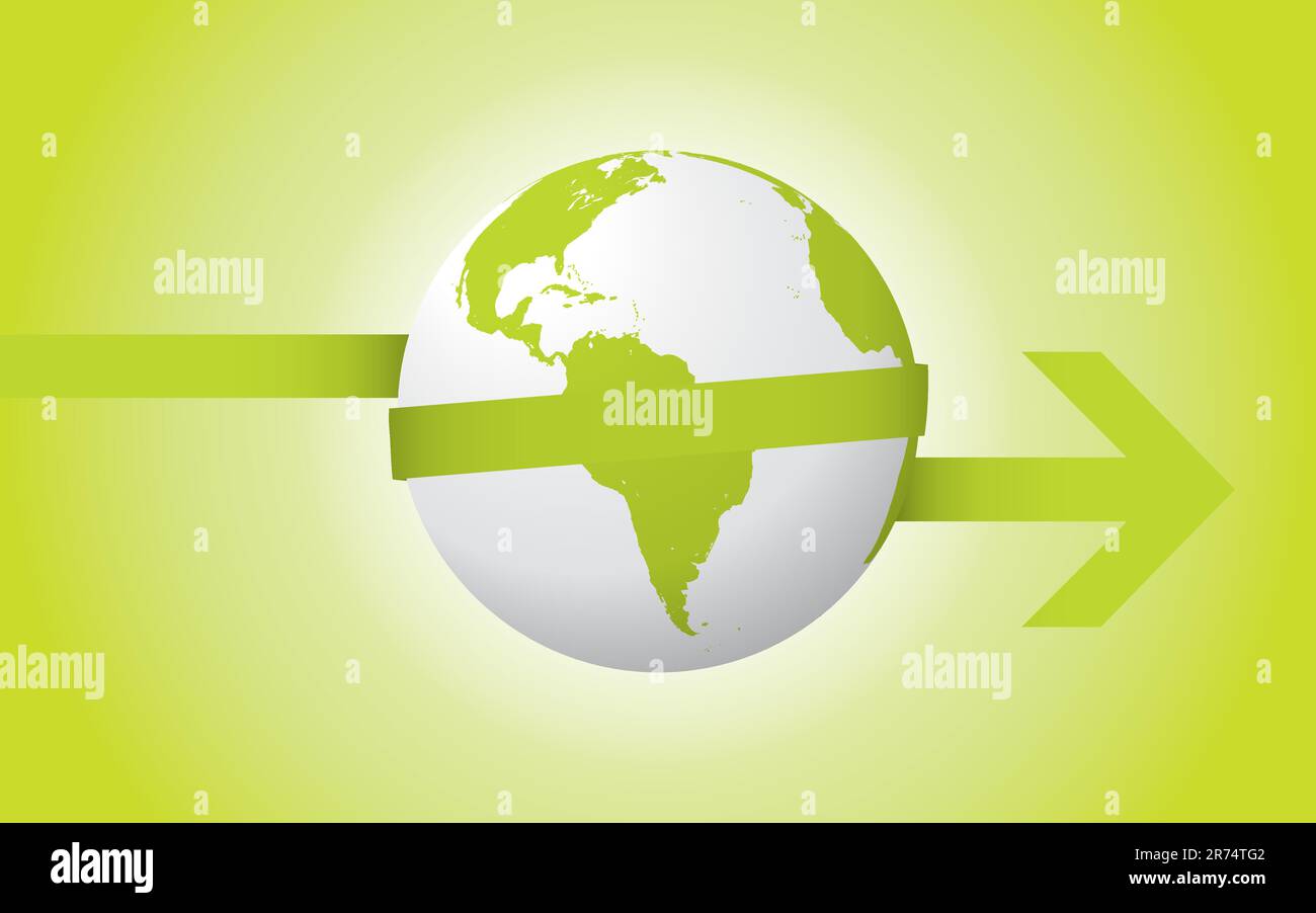A globe wrapped around by an arrow, in green. Editable vector ...