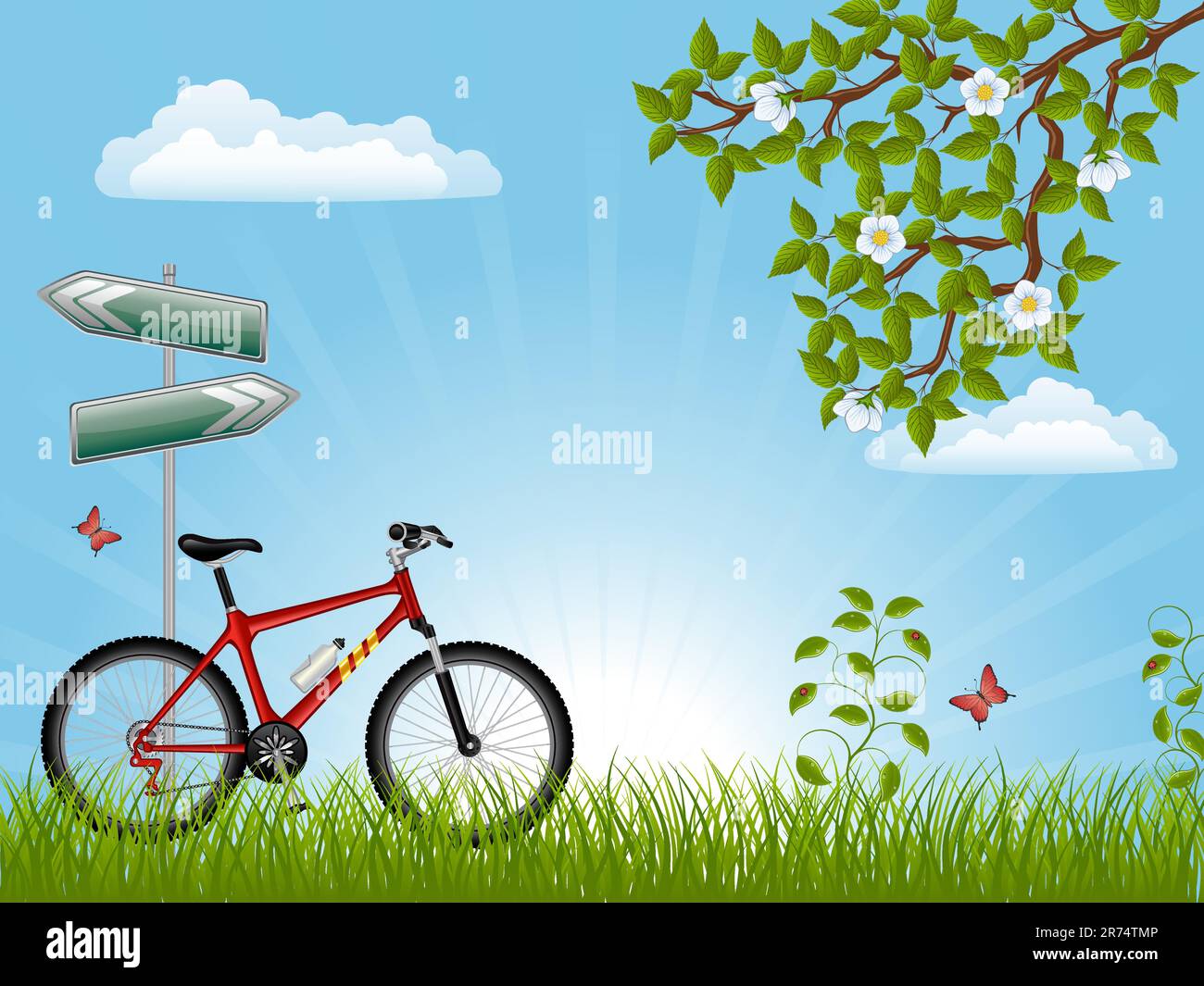 Summer landscape with a bike. Vector illustration Stock Vector Image ...