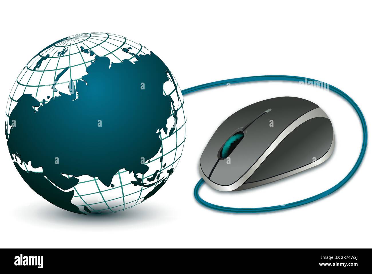 illustration of computer mouse with globe on white background Stock ...