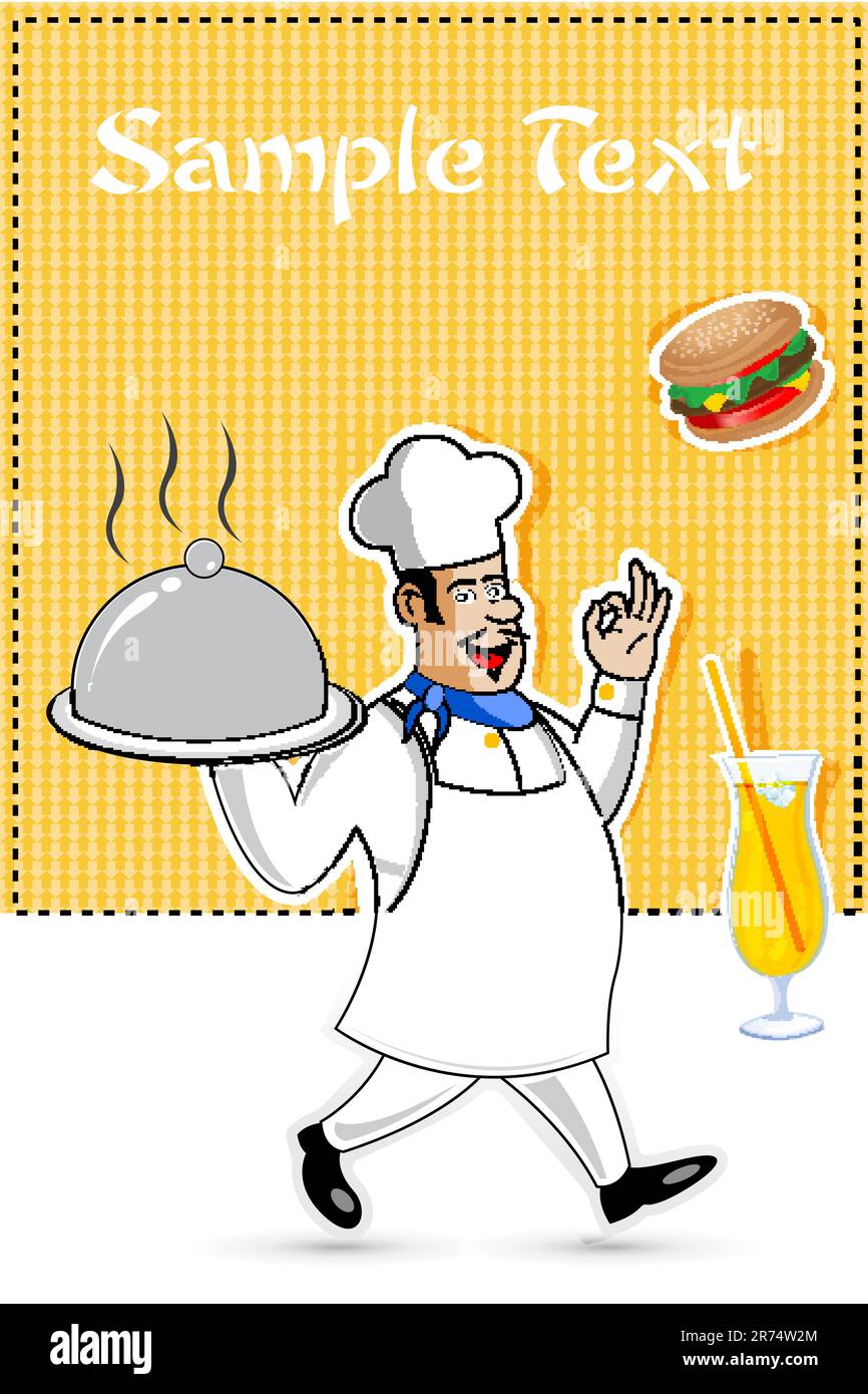 illustration of happy cook with food on abstract background Stock ...