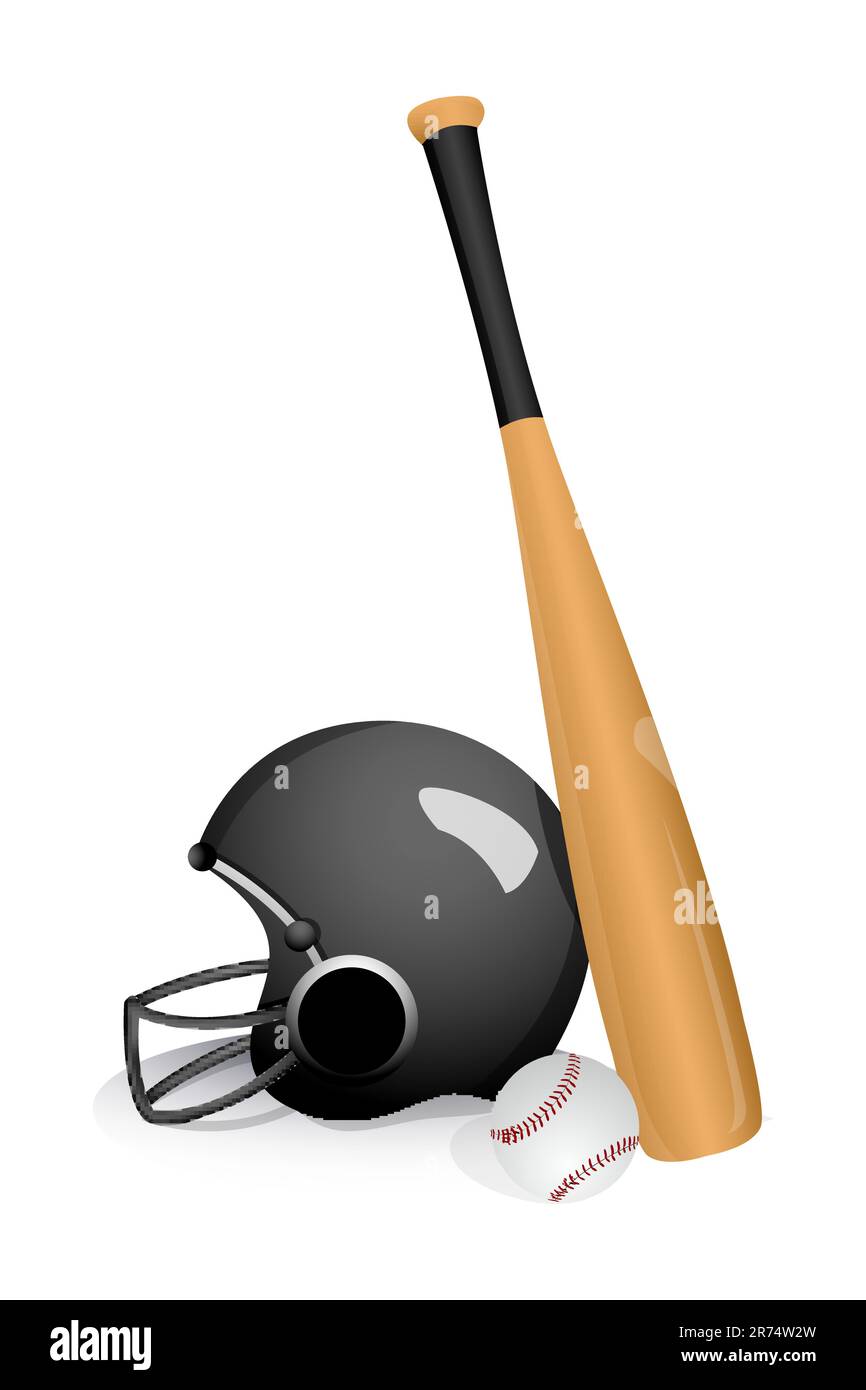 illustration of baseball bat with helmet on white background Stock ...