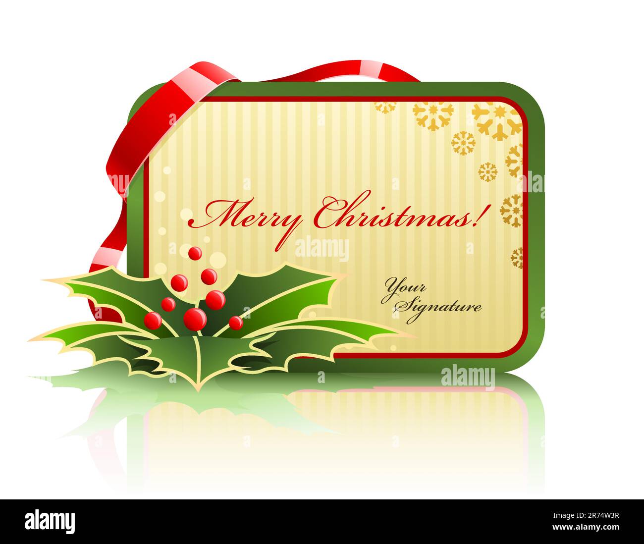 christmas card with holly and ribbon vector illustration isolated on ...
