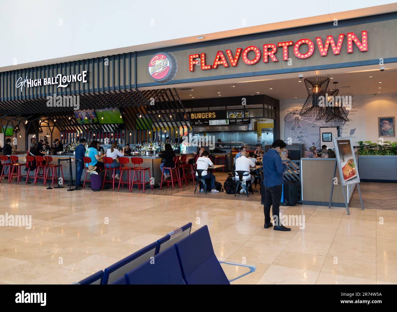 Flavortown cafe restaurant bar, departure lounge area inside airport at ...