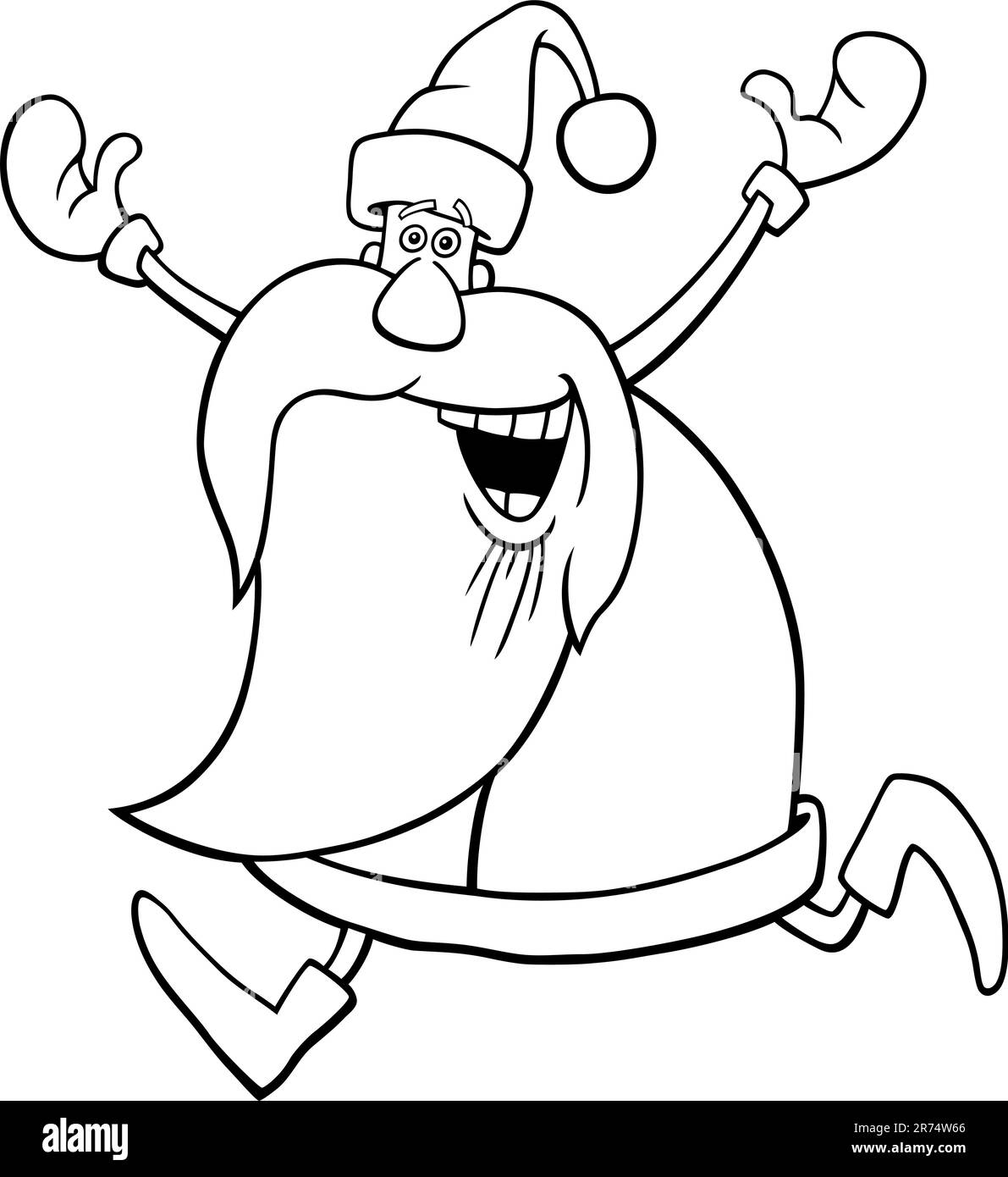 cartoon illustration of happy running santa for coloring book Stock ...