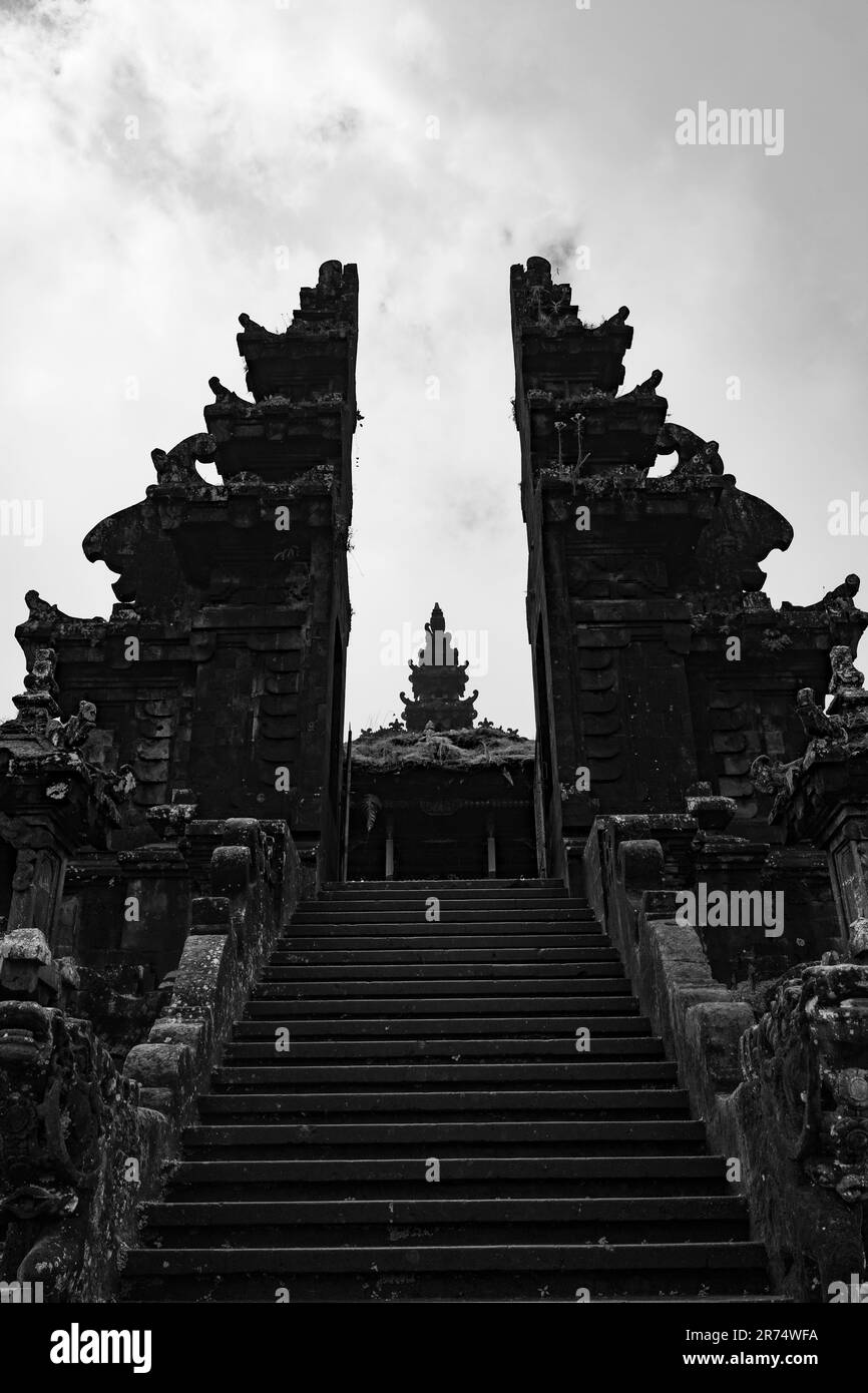 A vertical of Pura Besakih in Bali, Indonesia on a cloudy day in ...