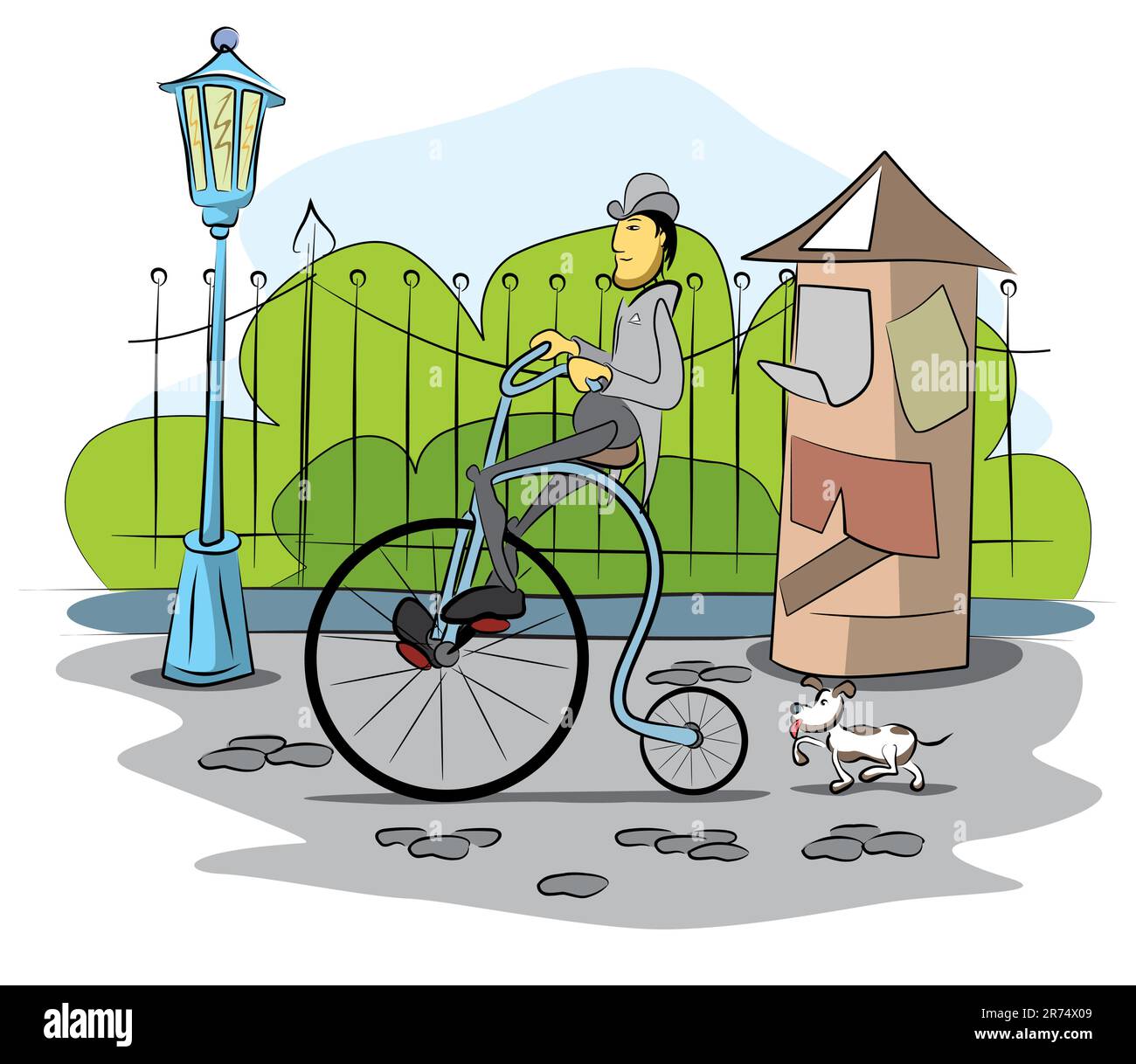 Gentleman drive a retro bicycle by street - vector illustration Stock ...
