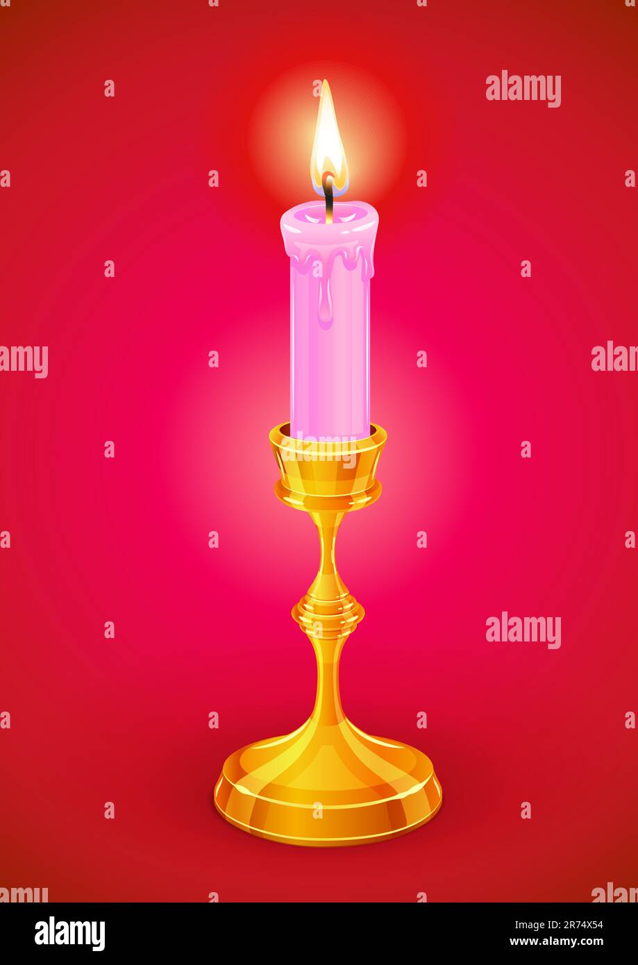 candle burning in candlestick color vector illustration Stock Vector ...