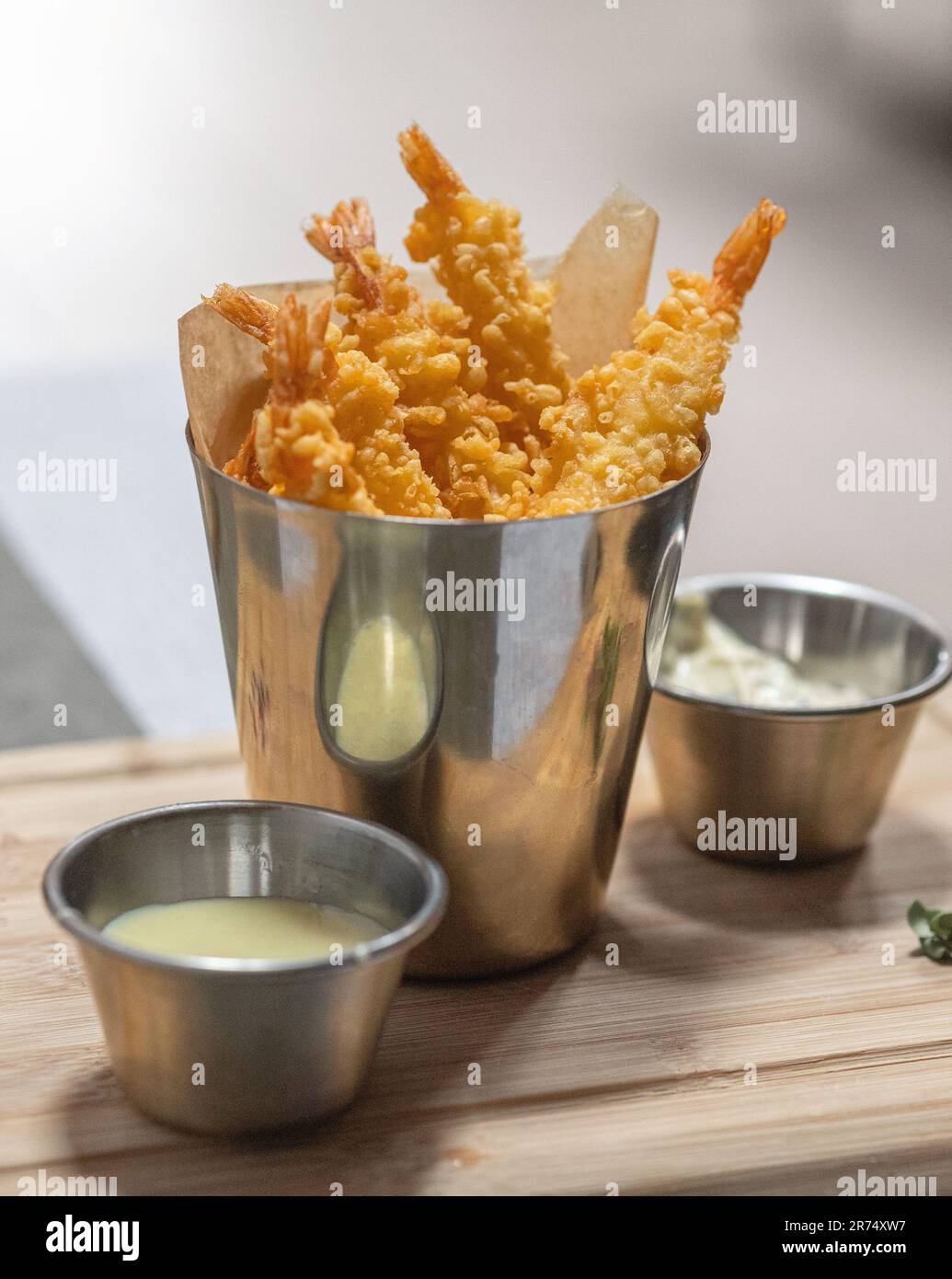 fried prawns in tempura portion on restaurant table Stock Photo - Alamy