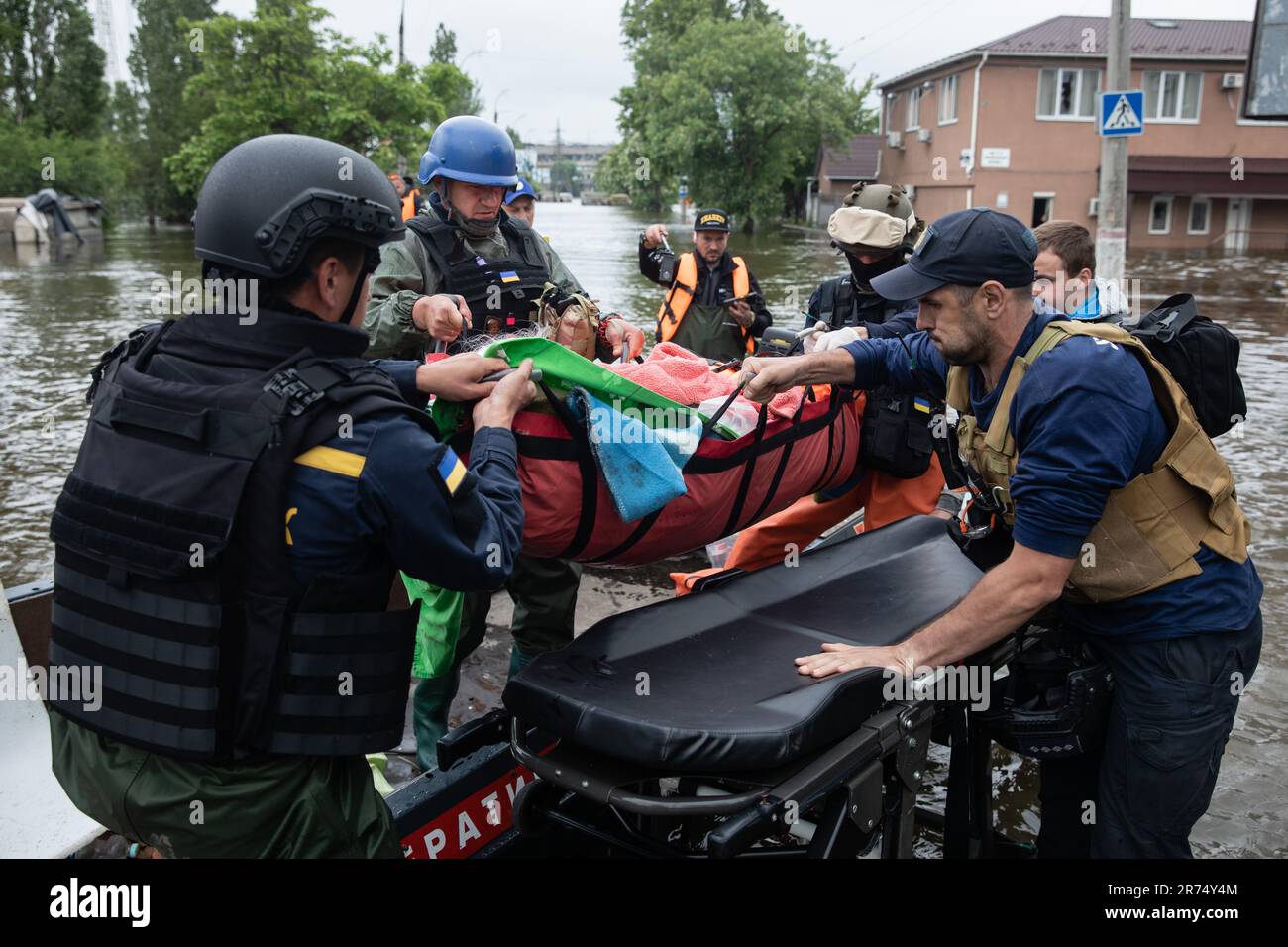 KHERSON, UKRAINE - Jun. 12, 2023: Lifeguards and volunteers seen ...