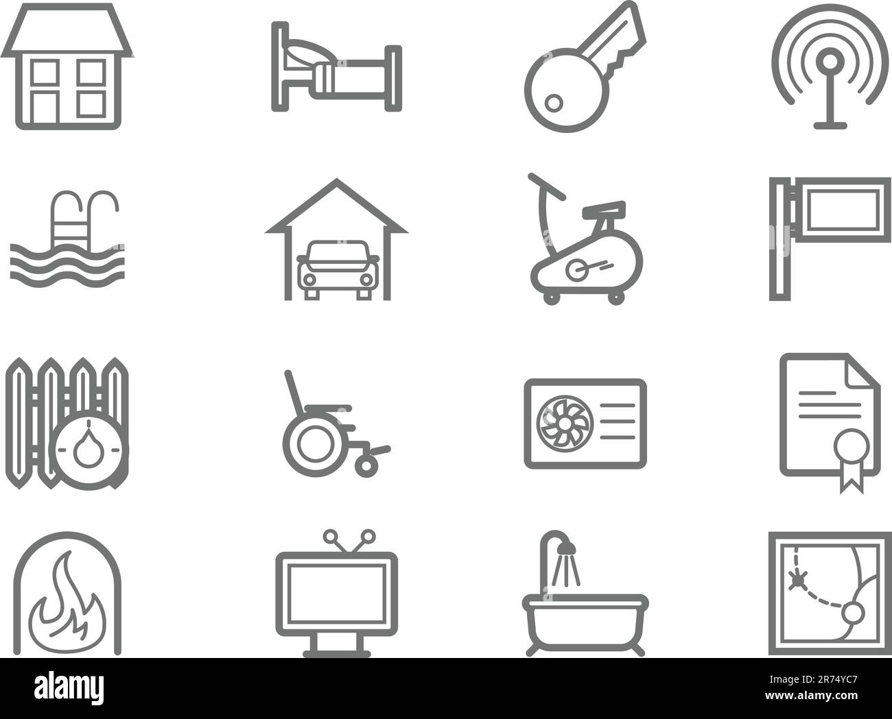 Real Estate and Accommodation amenities icon set Stock Vector Image ...