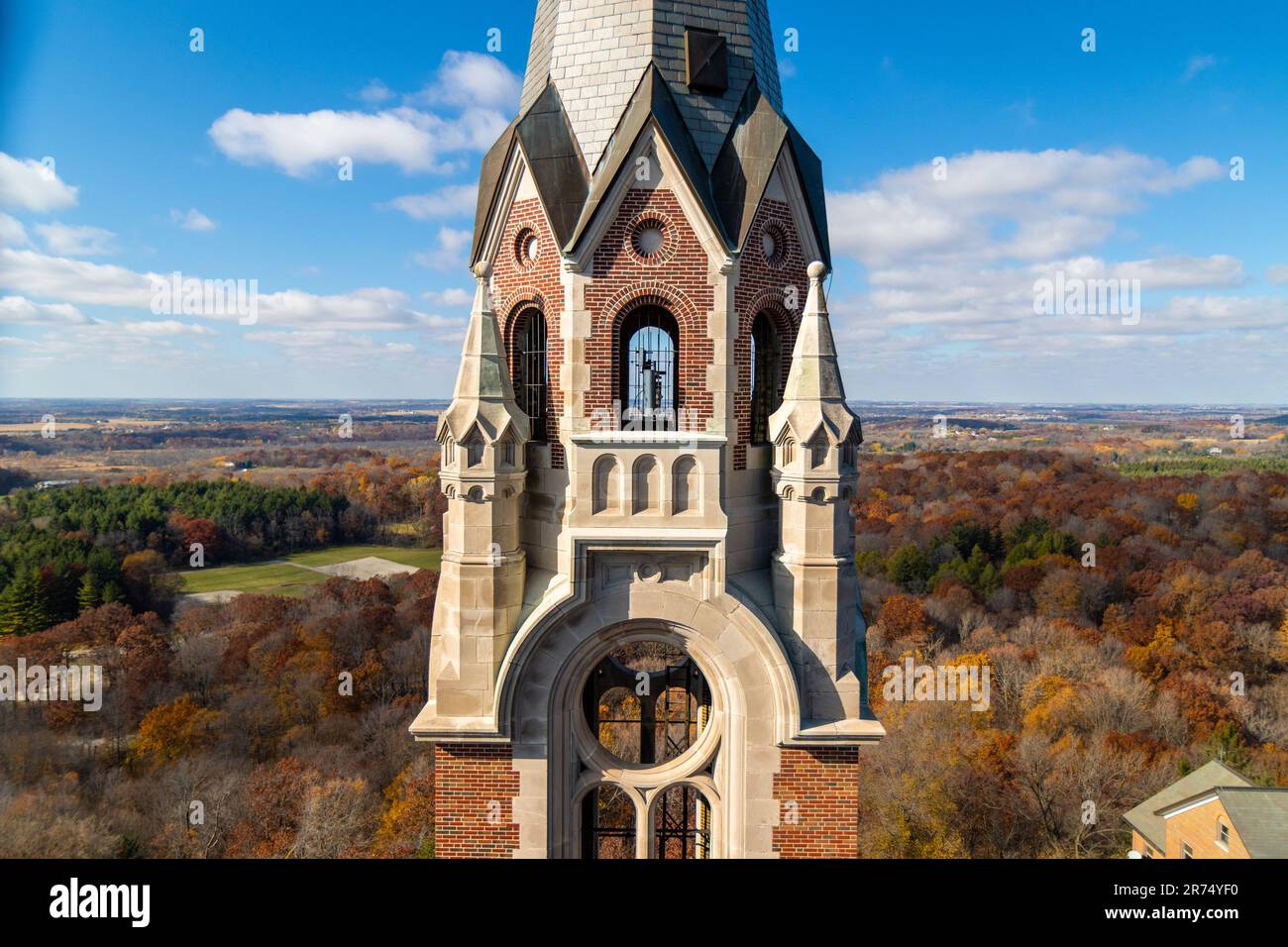 The Holy Hill Basilica and National Shrine of Mary surrounded by trees ...