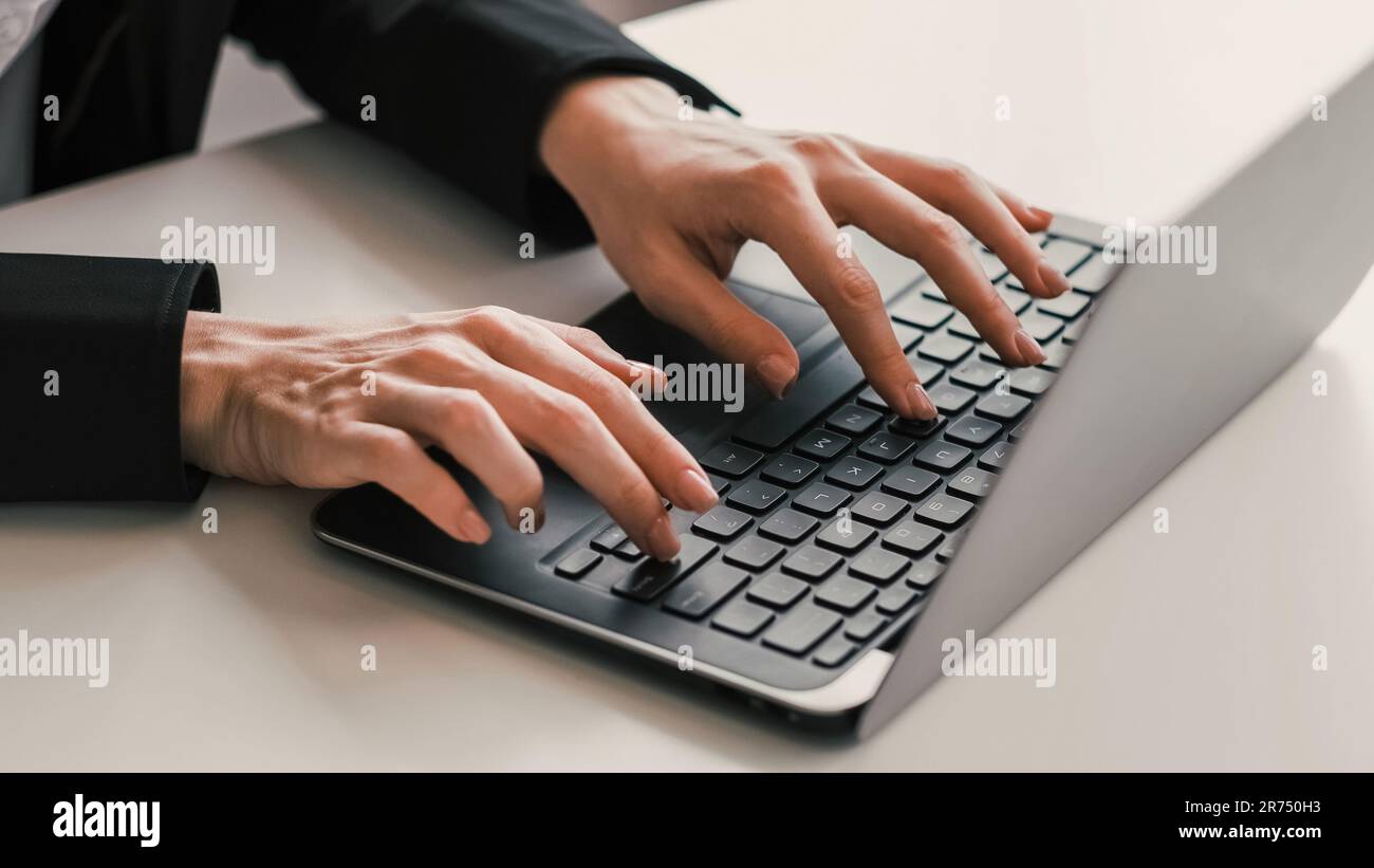 Computer job work device woman hands typing laptop Stock Photo - Alamy