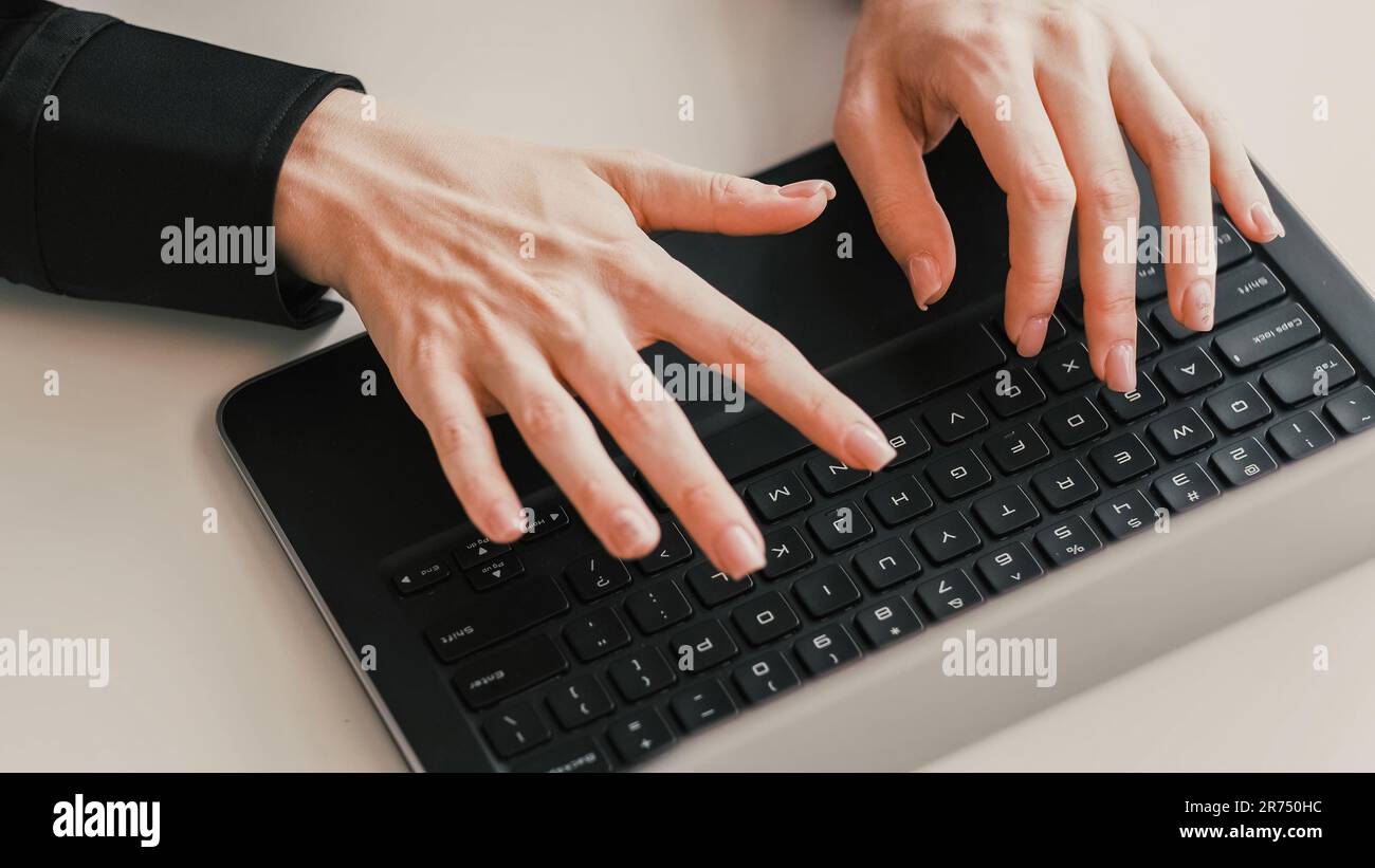 Searching information fast typing hands keyboard Stock Photo - Alamy