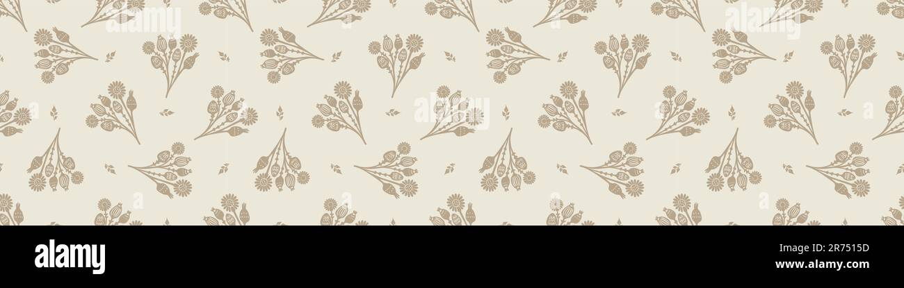 Quirky floral lino cut motif vector border. Seamless decoration of ...