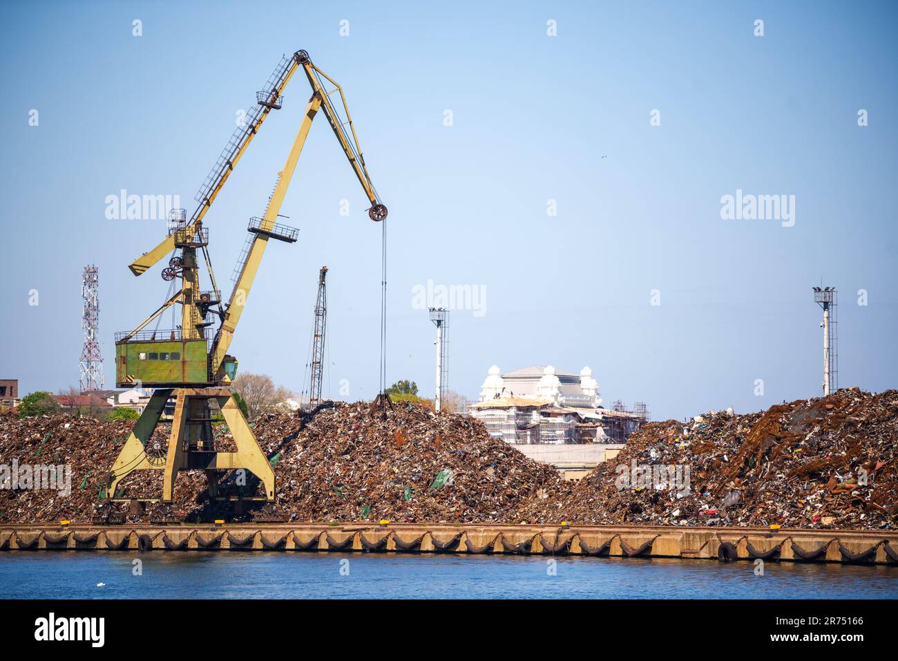 Container terminal, with cranes, in a commercial port Stock Photo - Alamy