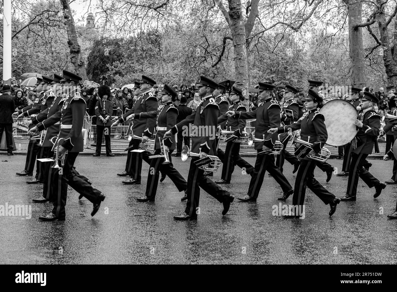 A British Army Military Band Marches Along The Mall As Part Of THe King ...
