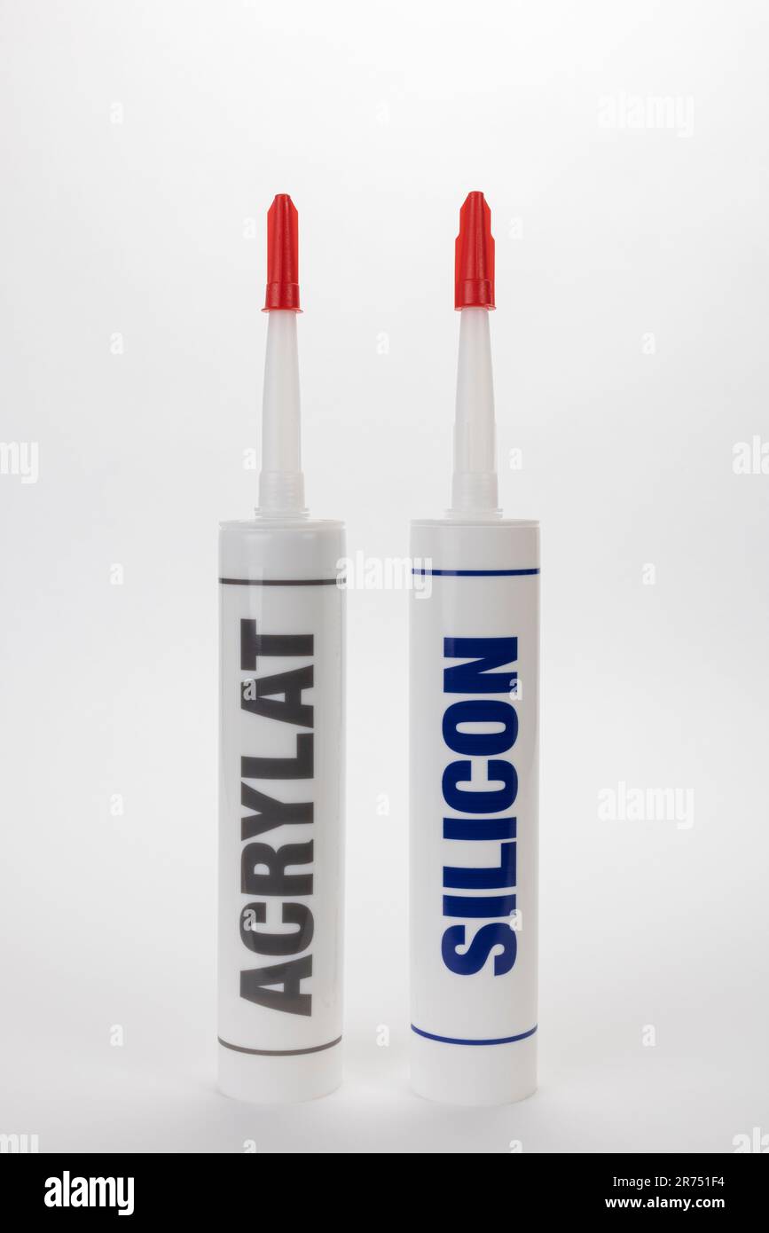 Acrylic and a silicone cartridge standing, white background Stock Photo ...