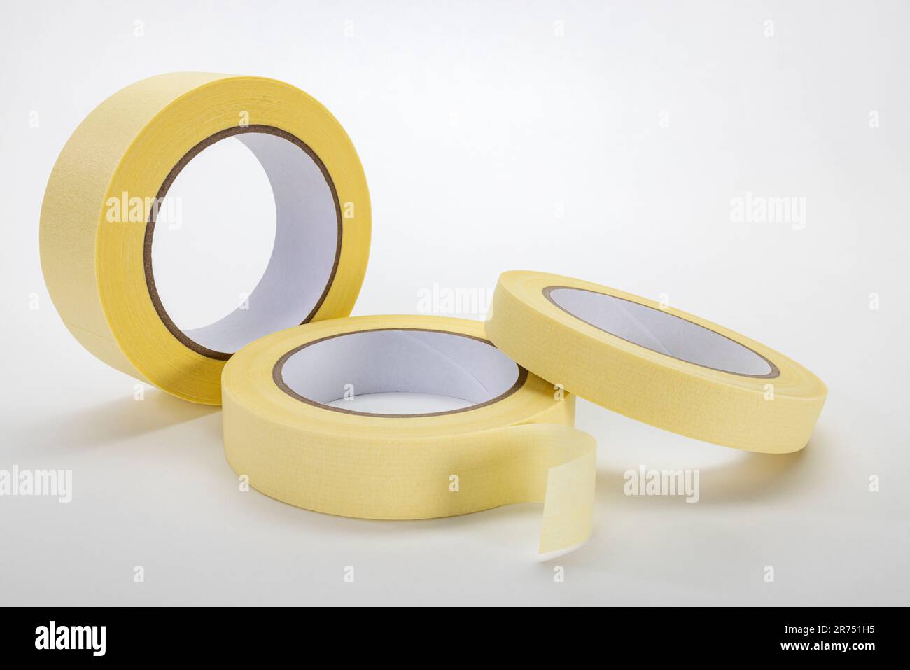 Three different width crepe tape, painter crepe tape, white background ...