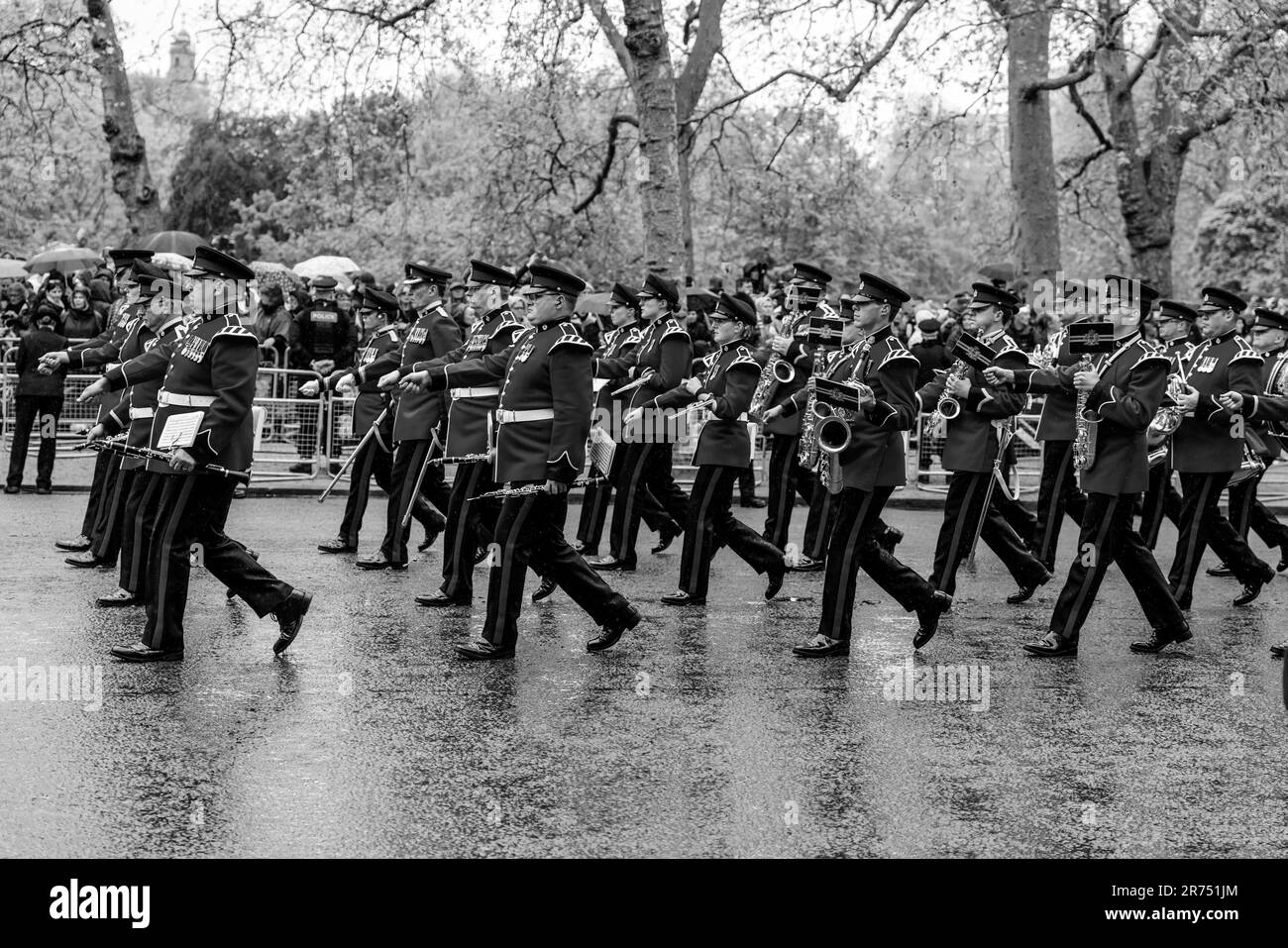 A British Army Military Band Marches Along The Mall As Part of The King ...