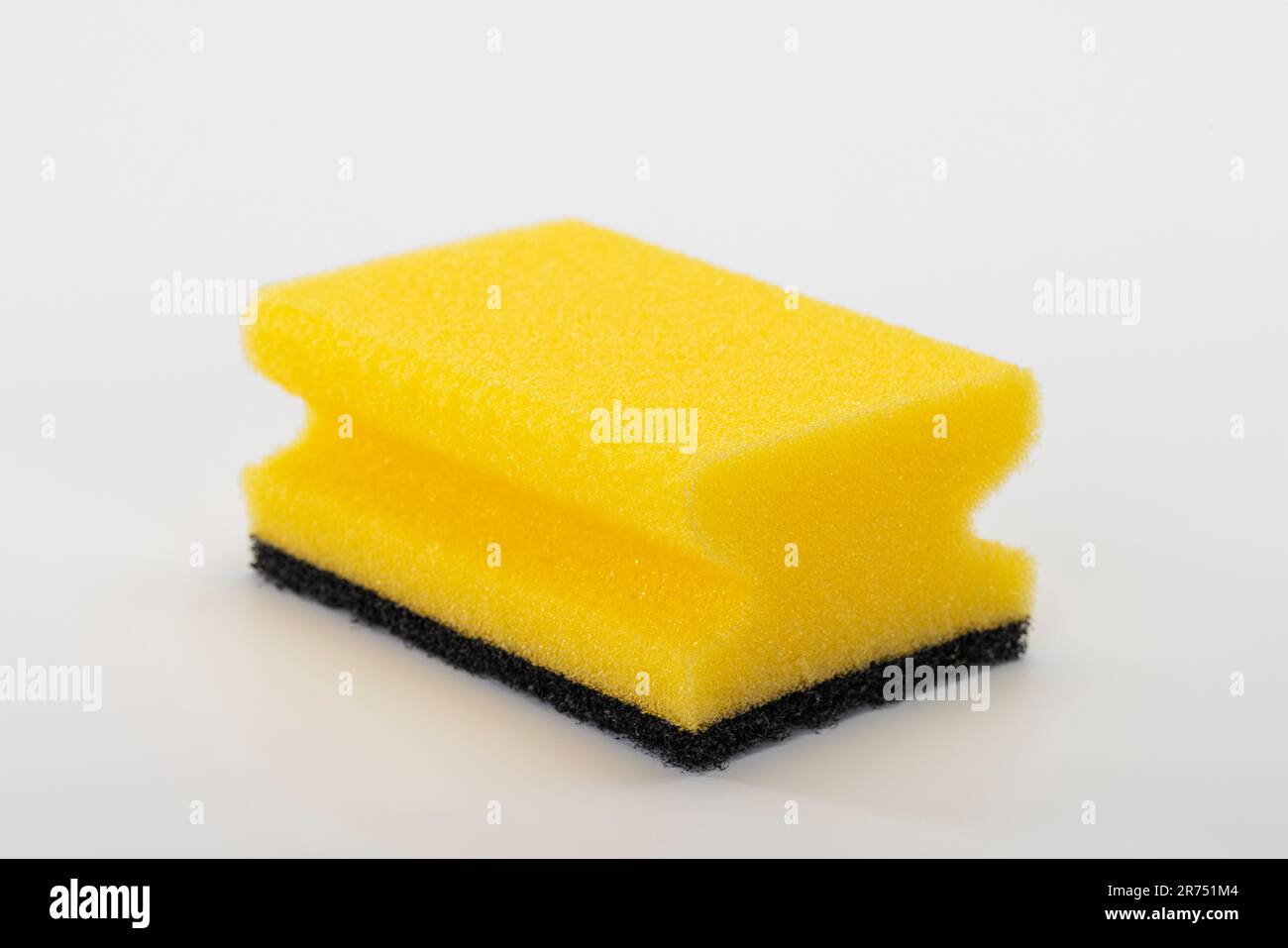Cleaning sponge with handle yellow-black, white background Stock Photo ...